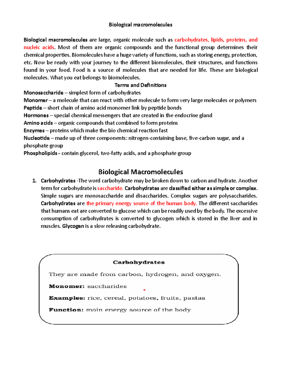 Biological macromolecules-lesson - Biological macromolecules Biological ...