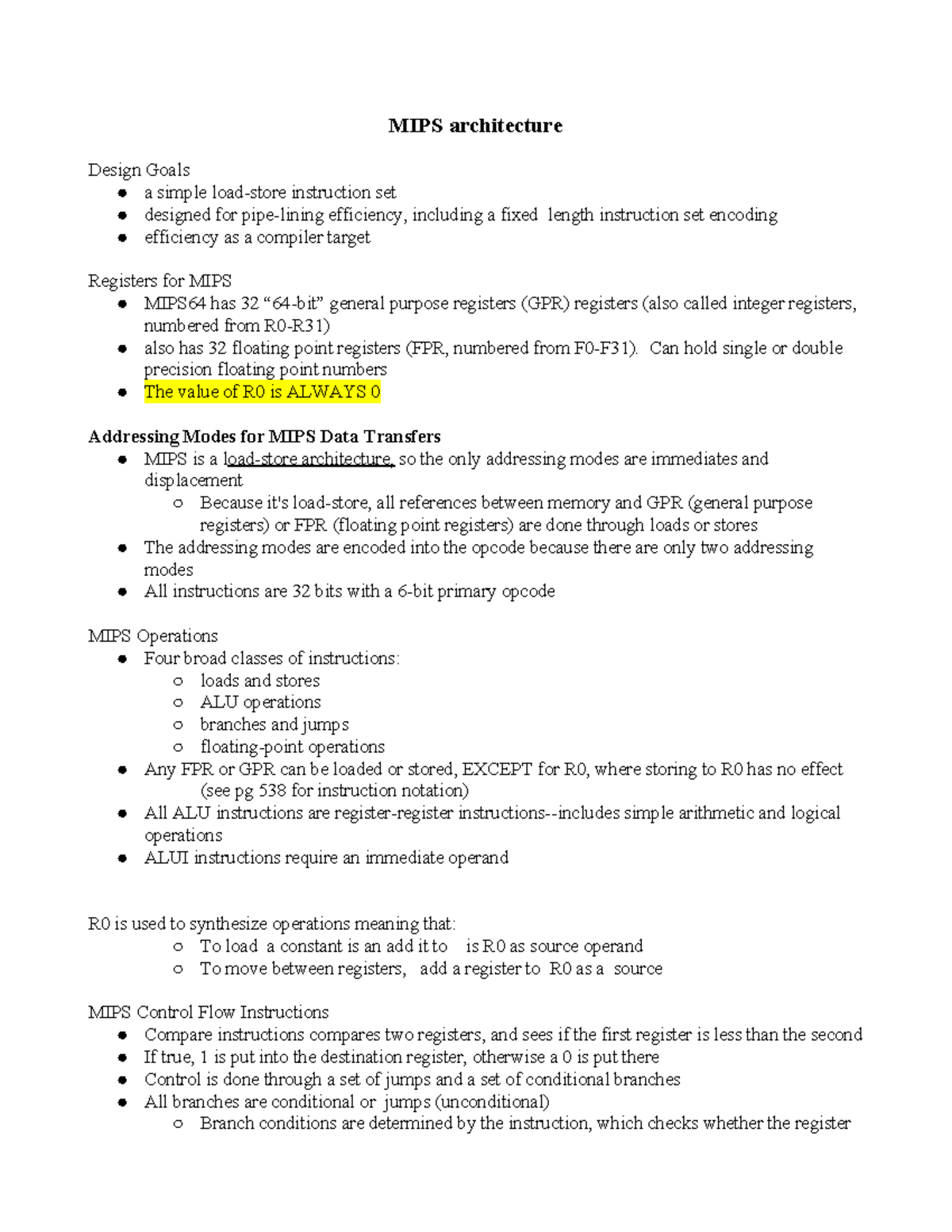 Appendix A MIPS Notes - MIPS architecture Design Goals a simple load ...