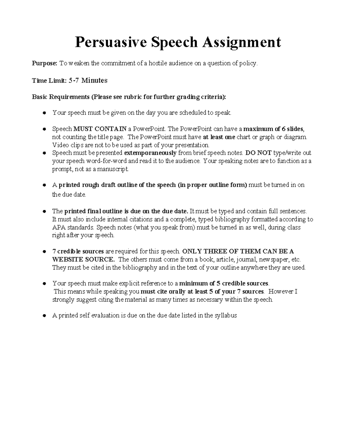 Persuasive Assignment Sheet - Persuasive Speech Assignment Purpose: To ...