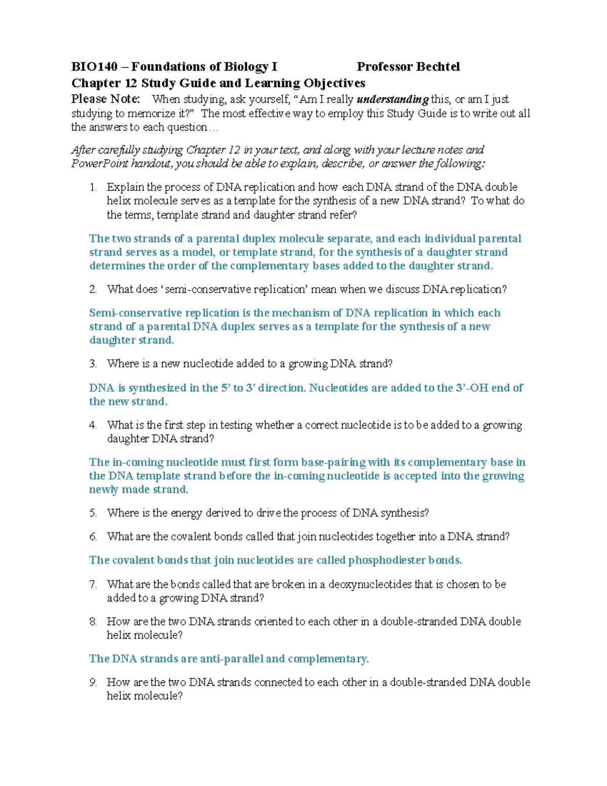 2020-BIO 140-study guide 11 - BIO140 – Foundations of Biology I ...