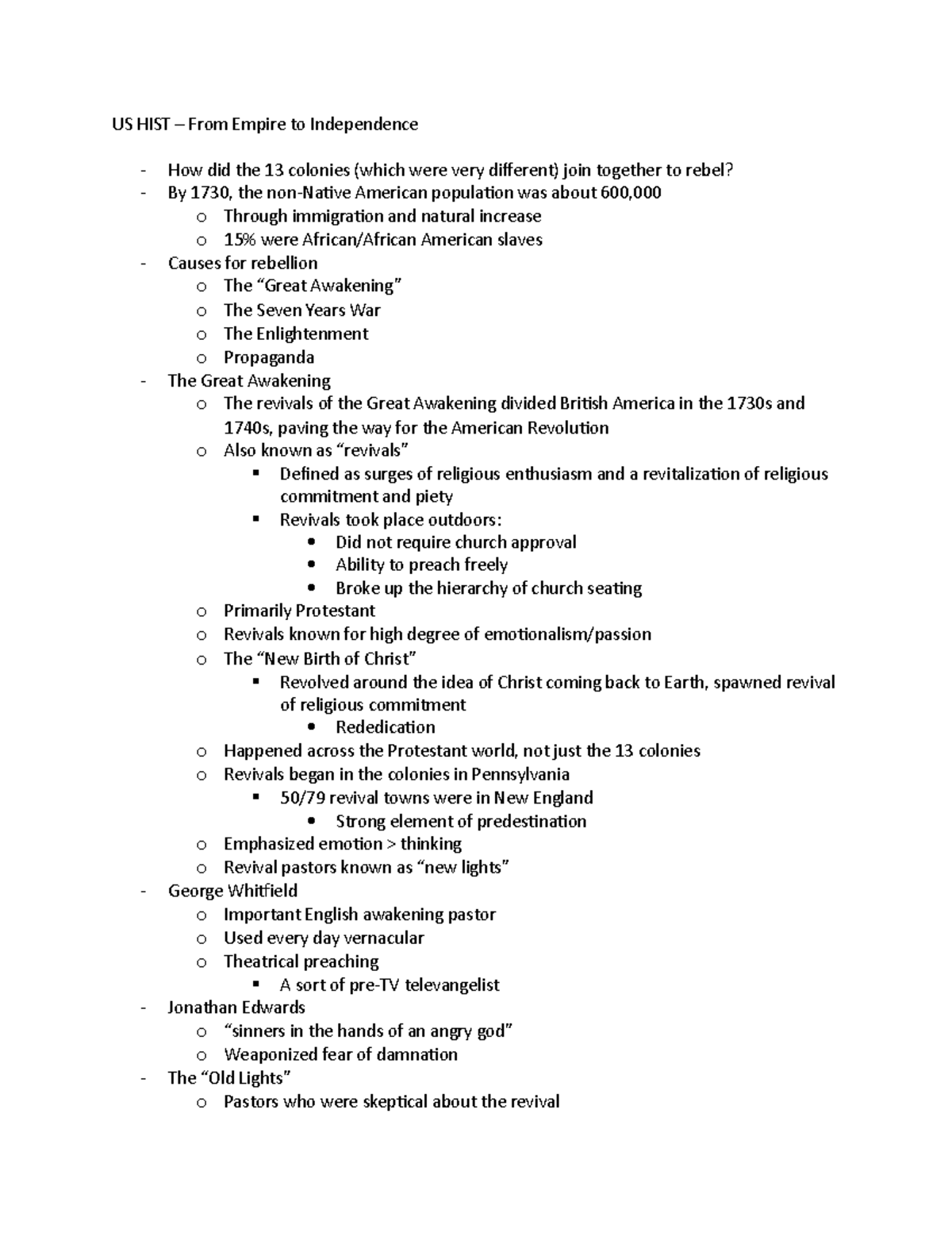 US HIST - from empire to independence - US HIST – From Empire to ...