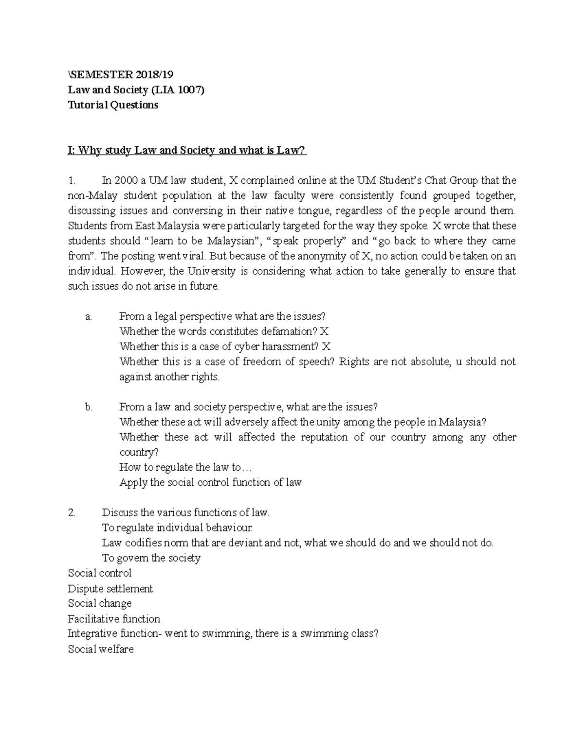 What is law 1 - good - \SEMESTER 2018/ Law and Society (LIA 1007 ...