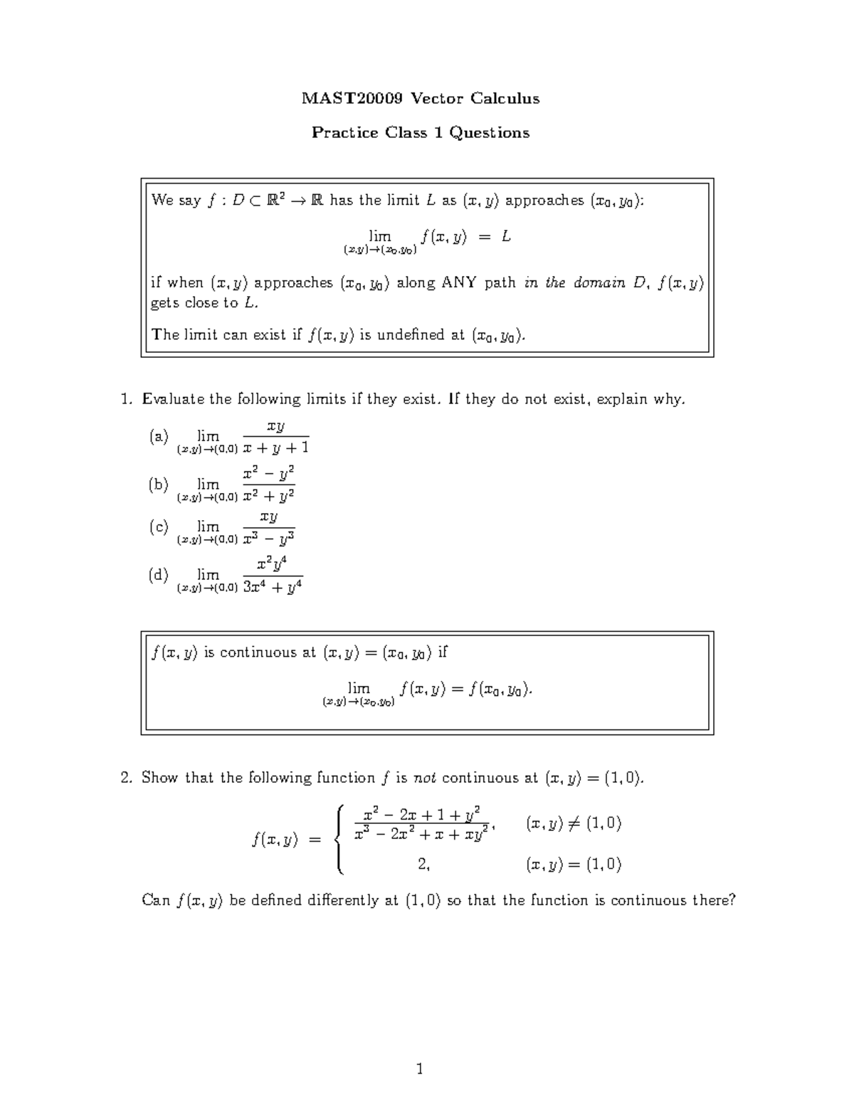 MAST2000 9 tutorial week 02 - MAST20009 Vector Calculus Practice Class ...