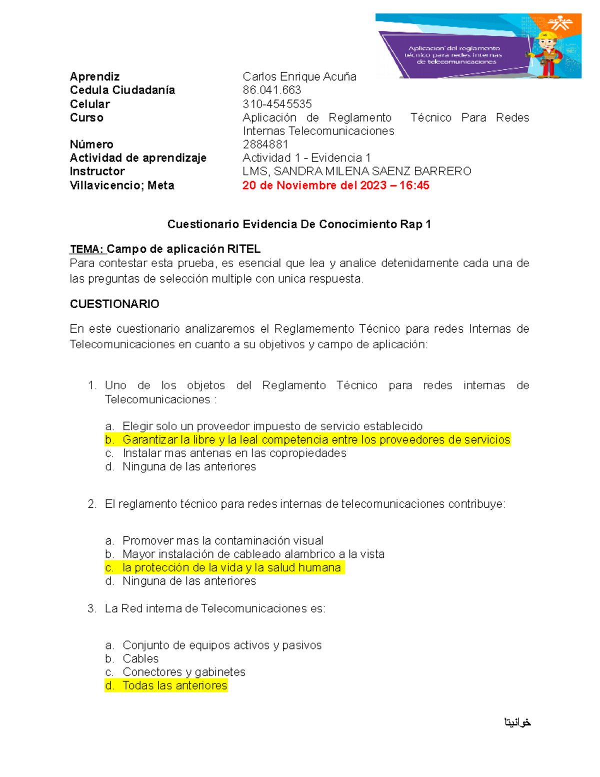 Aplicación de Reglamento Técnico Para Redes Internas Telecomunicaciones - Actividad 1 ...