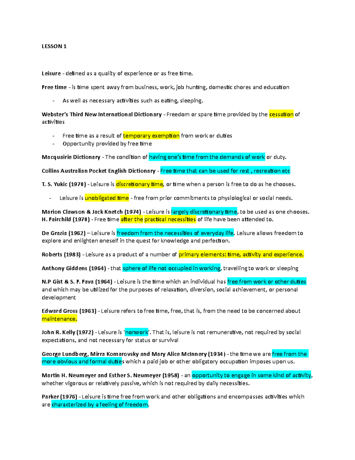TPMh - This is an reviewer/notes - LESSON 1 Leisure - defined as a ...