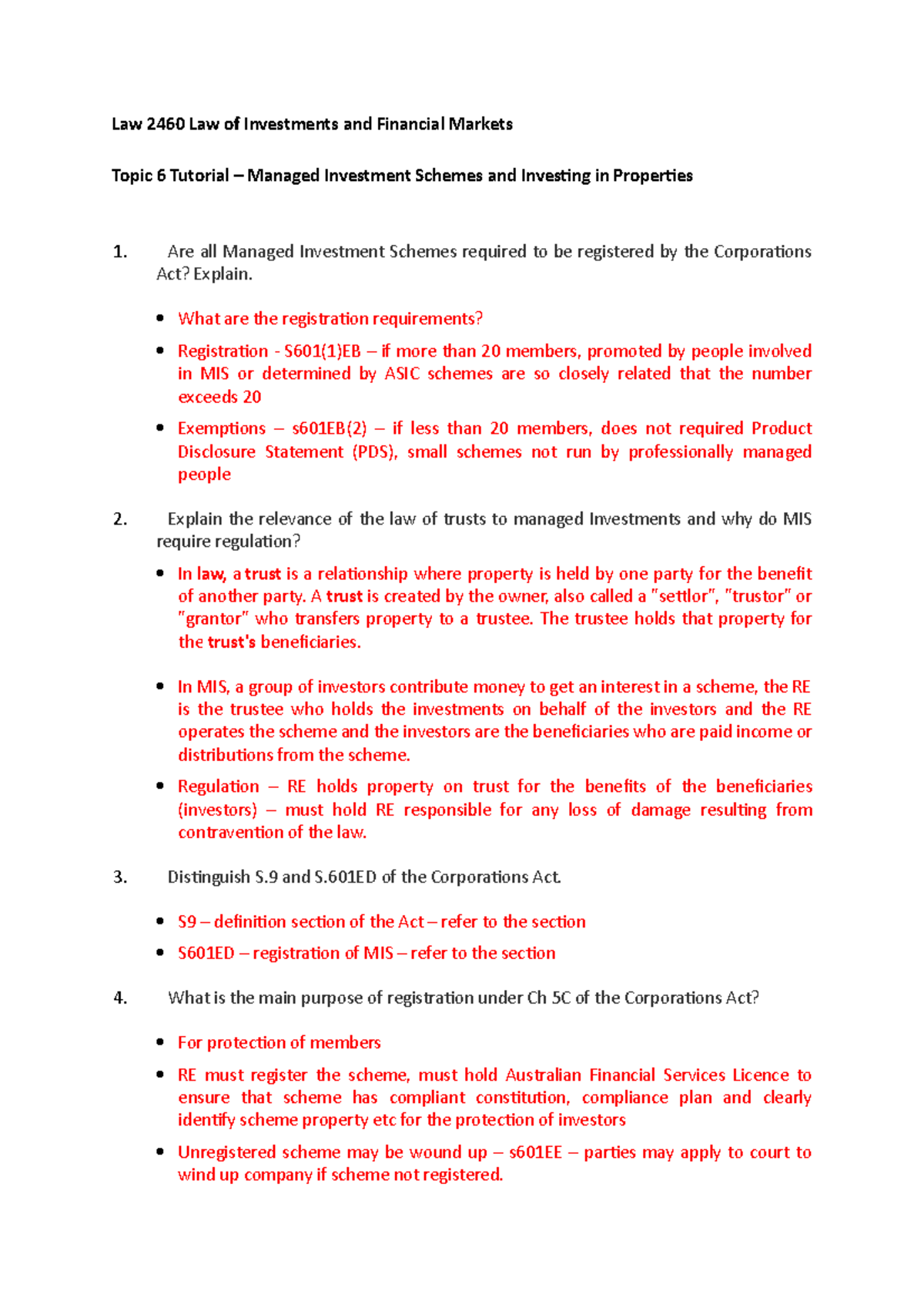 Topic 6 Managed Investment Scheme and Investing in Properties Tutorial ...