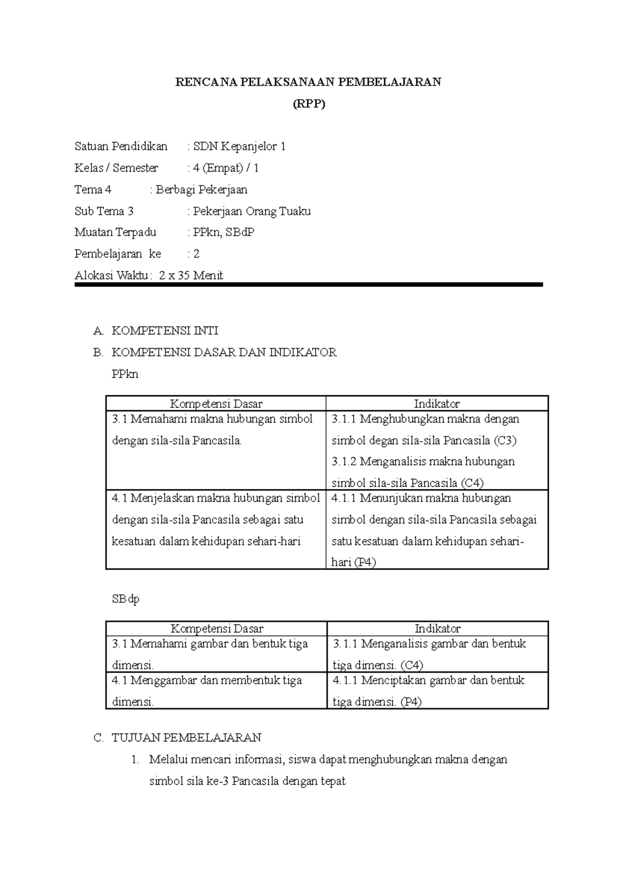 RPP Kelas 4 - rencana rancangan pembelajaran - RENCANA PELAKSANAAN ...