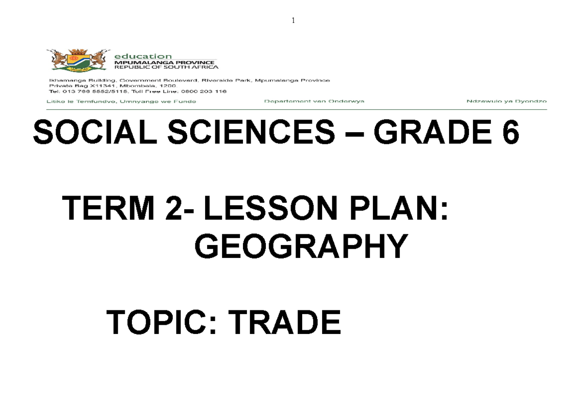 TERM 2- Grade 6 Geography SS Lesson Plans - SOCIAL SCIENCES – GRADE 6 ...