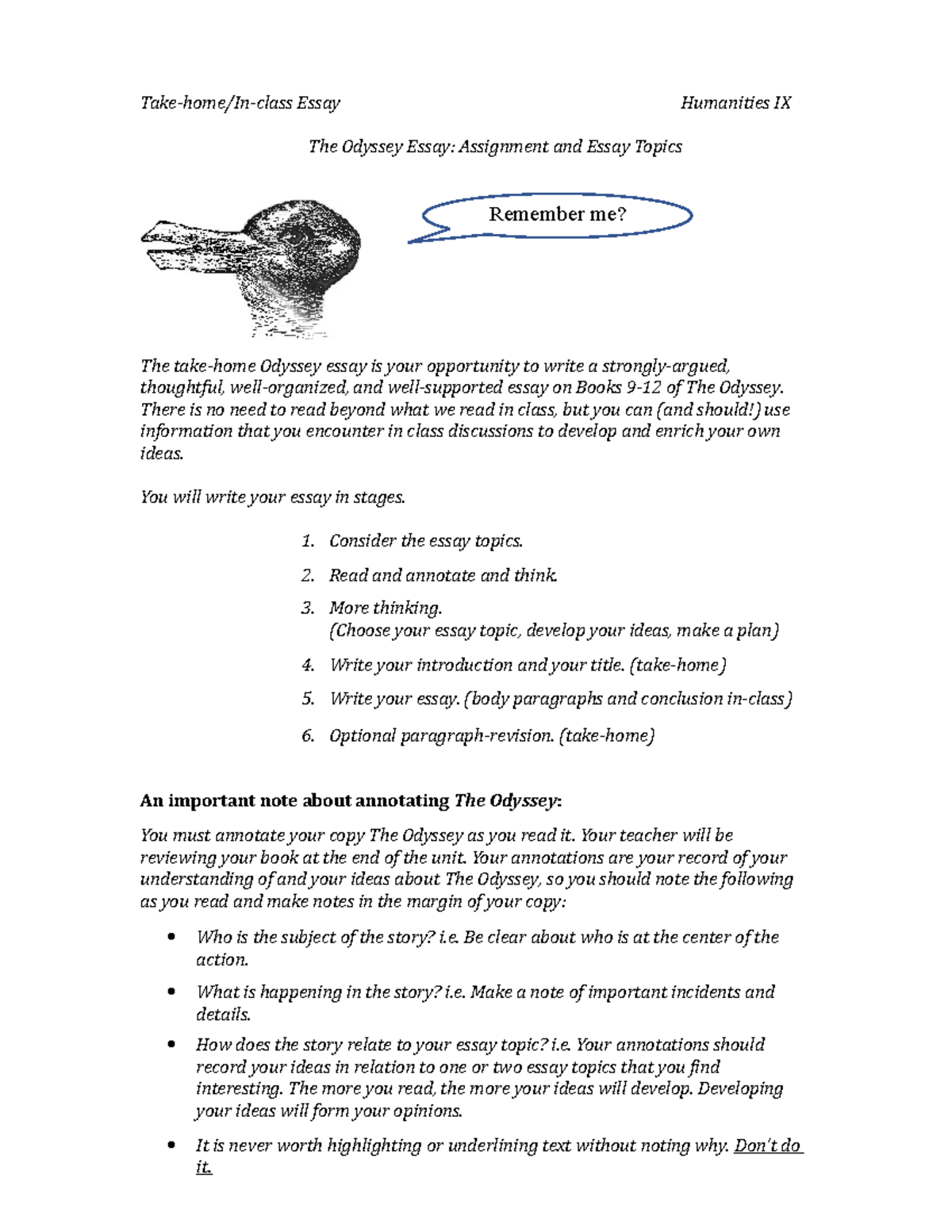 1. Odyssey Assignment & Essay Topics 2019-20 (1) - Take-home/In-class ...