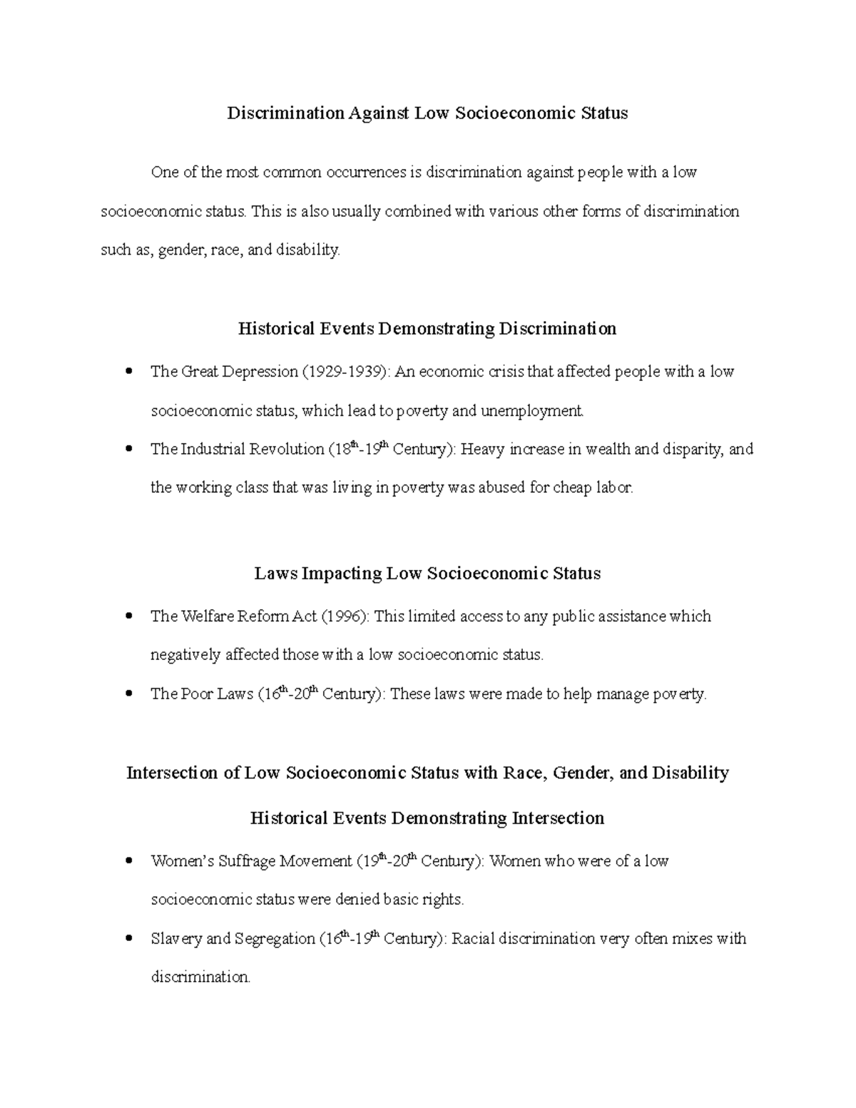 HIS Module 5 - unit 5 - Discrimination Against Low Socioeconomic Status ...