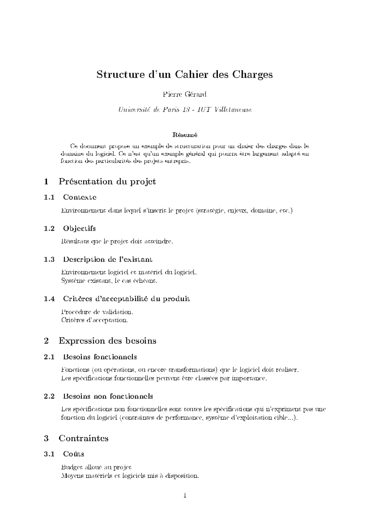 Cahier-charges - Cahier de charge - Structure d'un Cahier des Charges ...