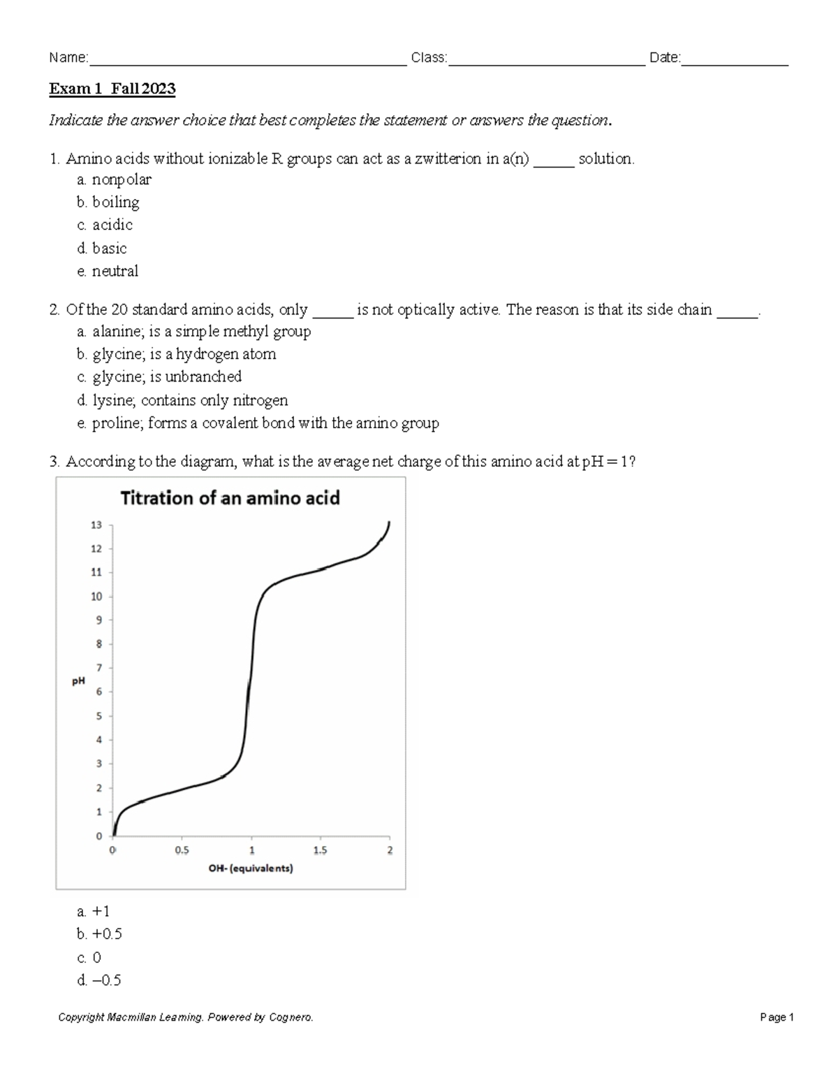 Biol 540 Example Exam 1 - lec notes - Exam 1_Fall 2023 Indicate the ...