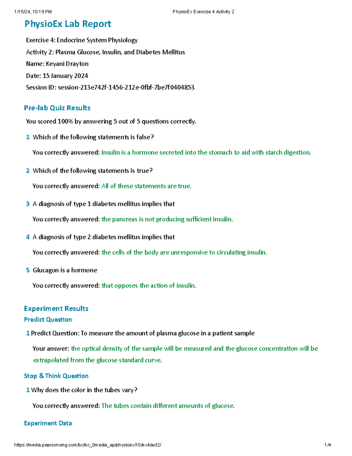 Physio Ex Endocrine Activity 2 - PhysioEx Lab Report Exercise 4 ...