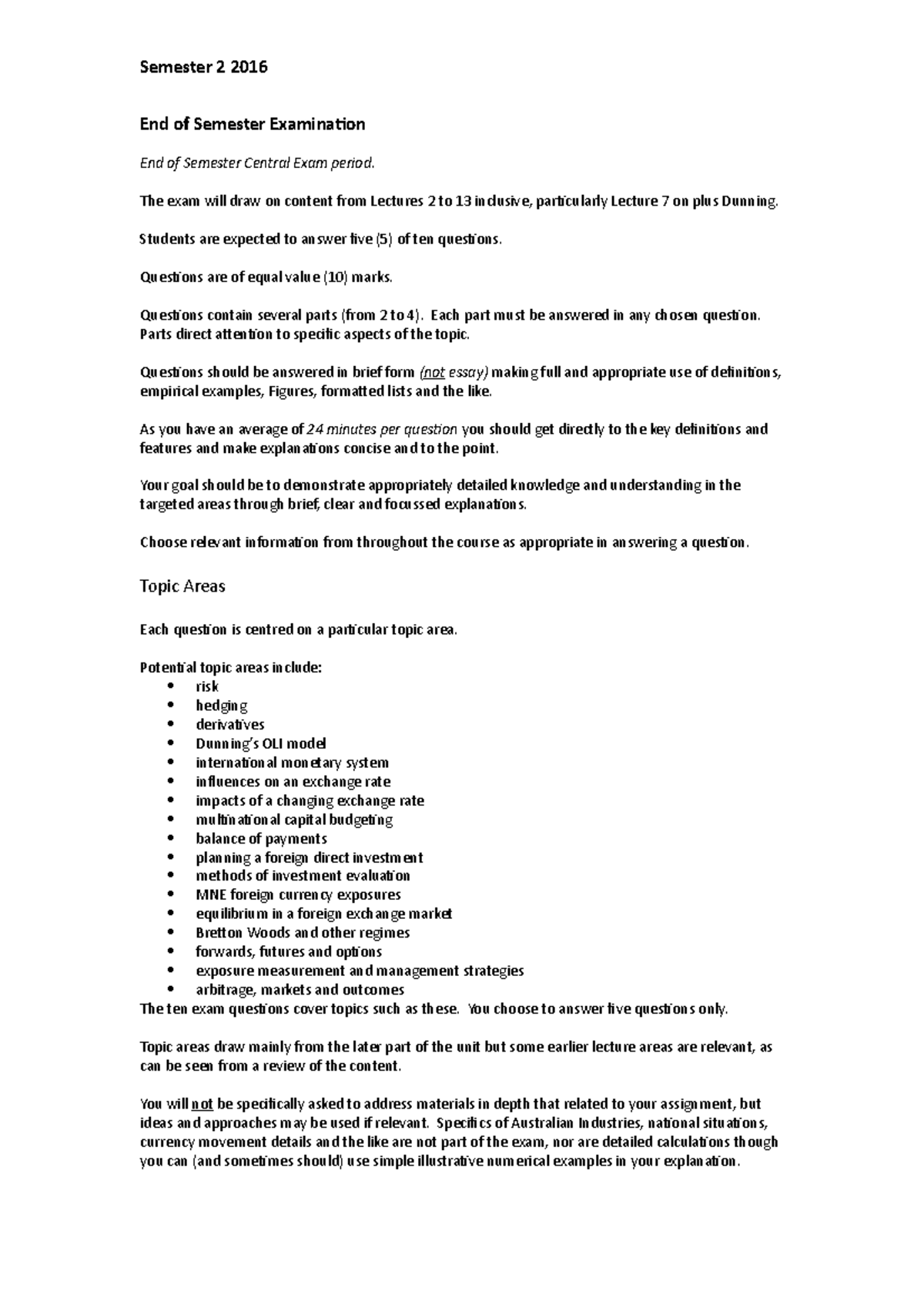 EFB240 End Sem Exam Note S2 2016 - Semester 2 2016 End of Semester ...