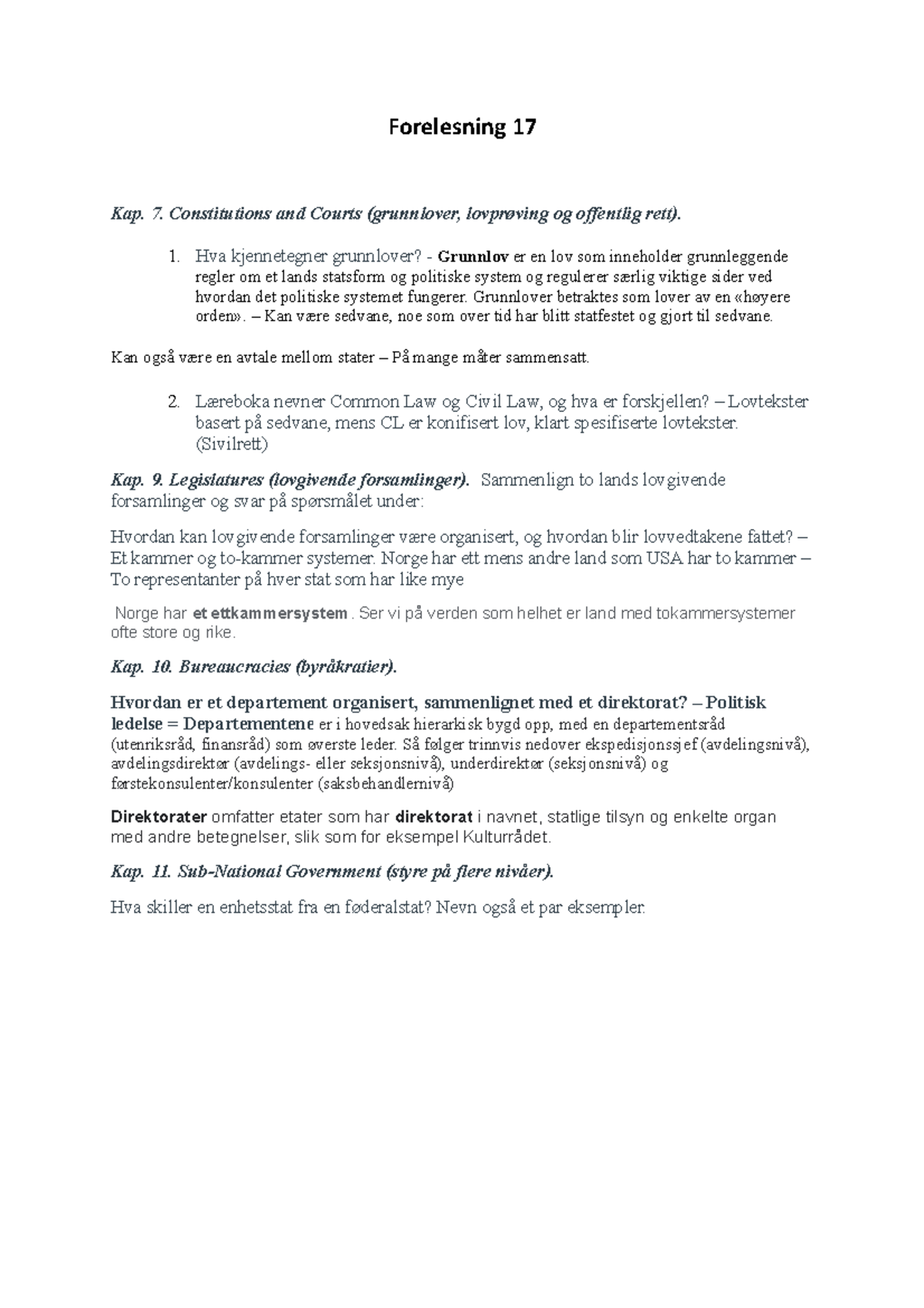 Forelesning 17 - Komparative politkk, PP og notater. 03.12.2021 - Forelesning 17 Kap. 7. - StuDocu