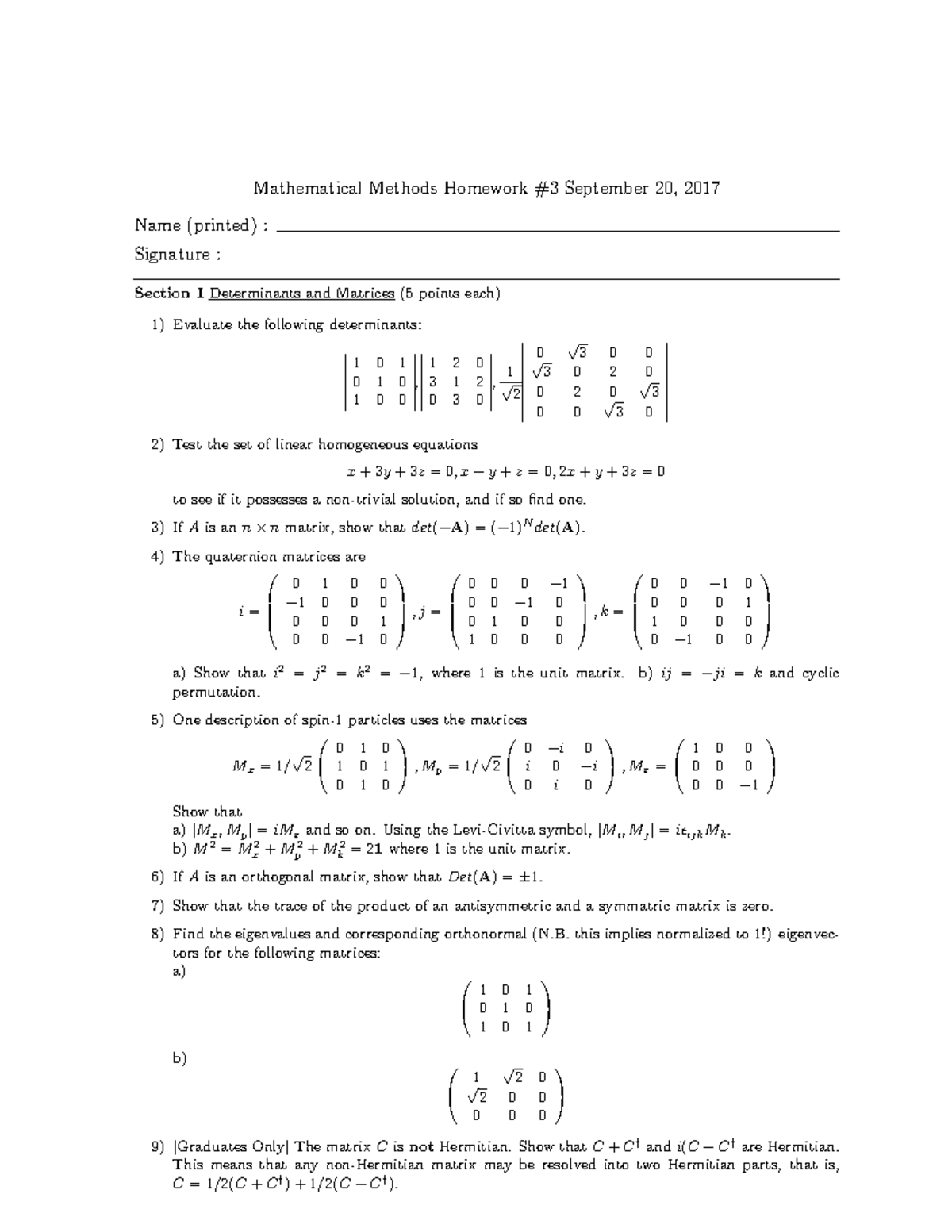Math Methods-2017-HW3 - Mathematical Methods Homework #3 September 20 ...
