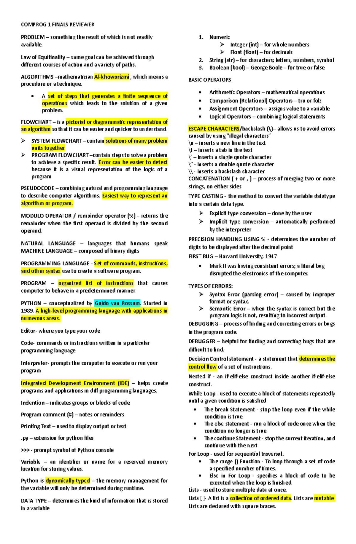 Comprog 1 Reviewer Comprog 1 Finals Reviewer Problem Something The Result Of Which Is Not