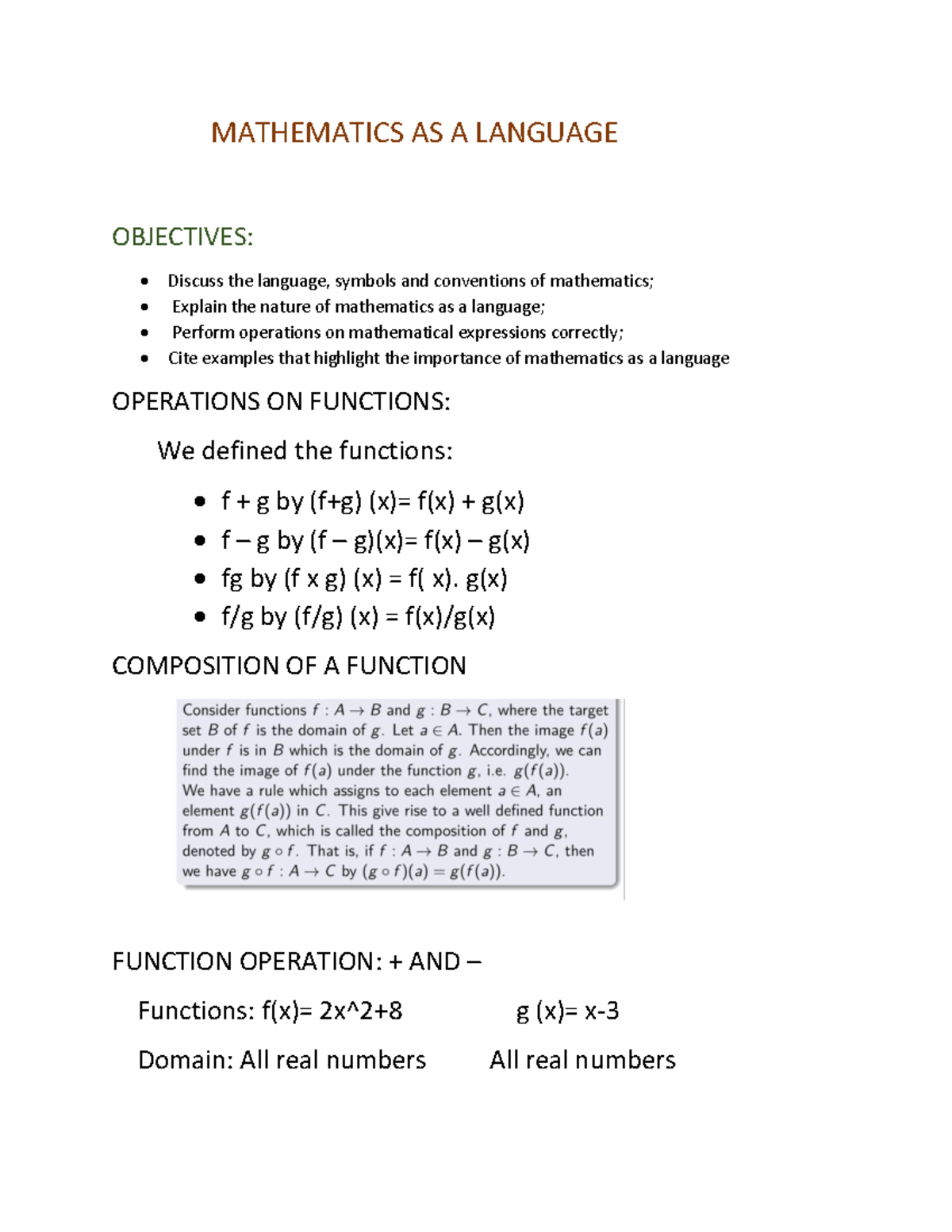 Composition OF A Function - MATHEMATICS AS A LANGUAGE OBJECTIVES ...
