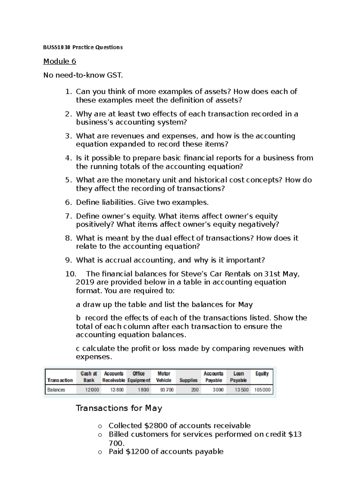 BUSS1030 Practice Questions - BUSS1030 Practice Questions Module 6 No ...
