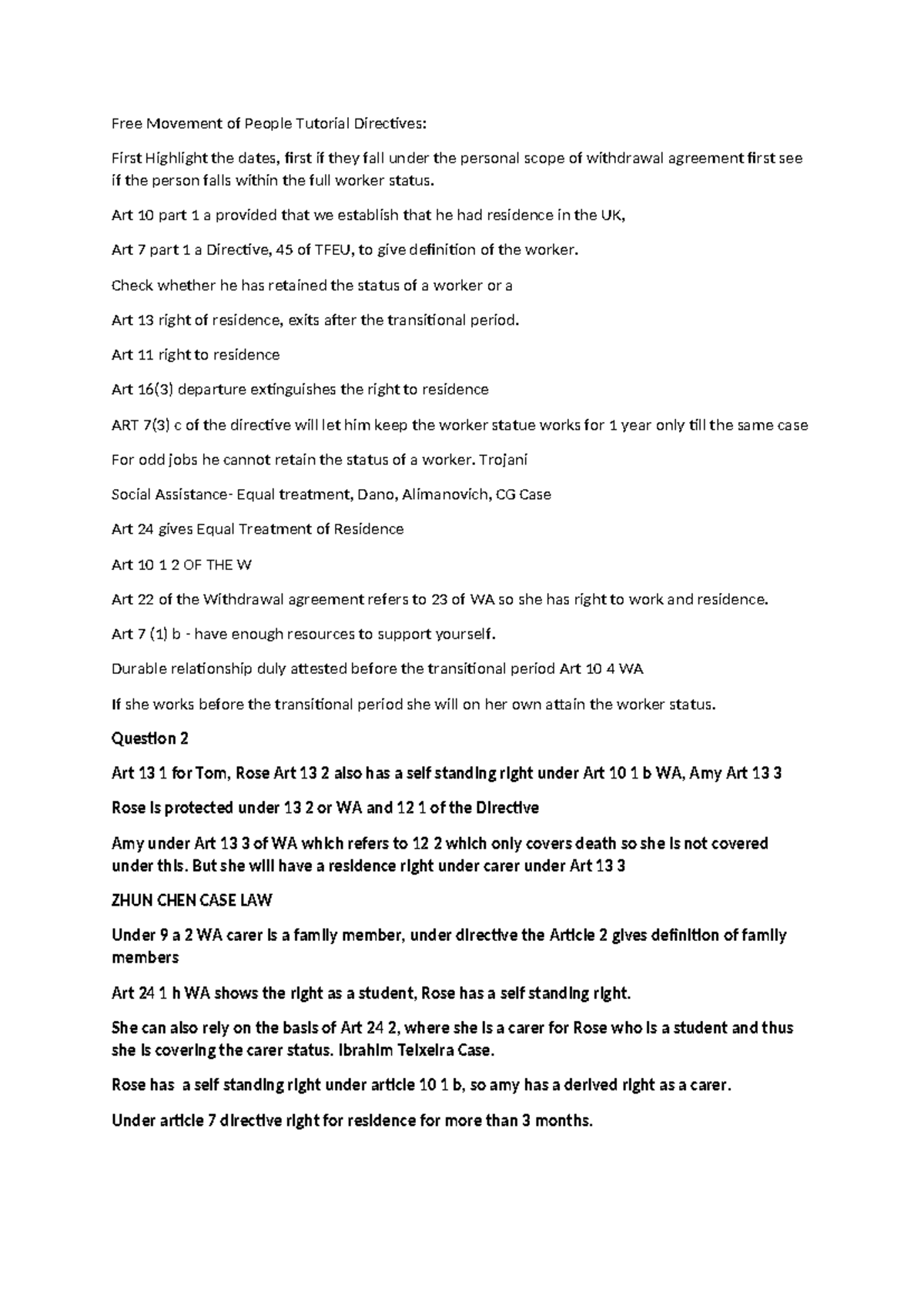 Free Movement of People Tutorial Directives - Art 10 part 1 a provided that we establish that he ...