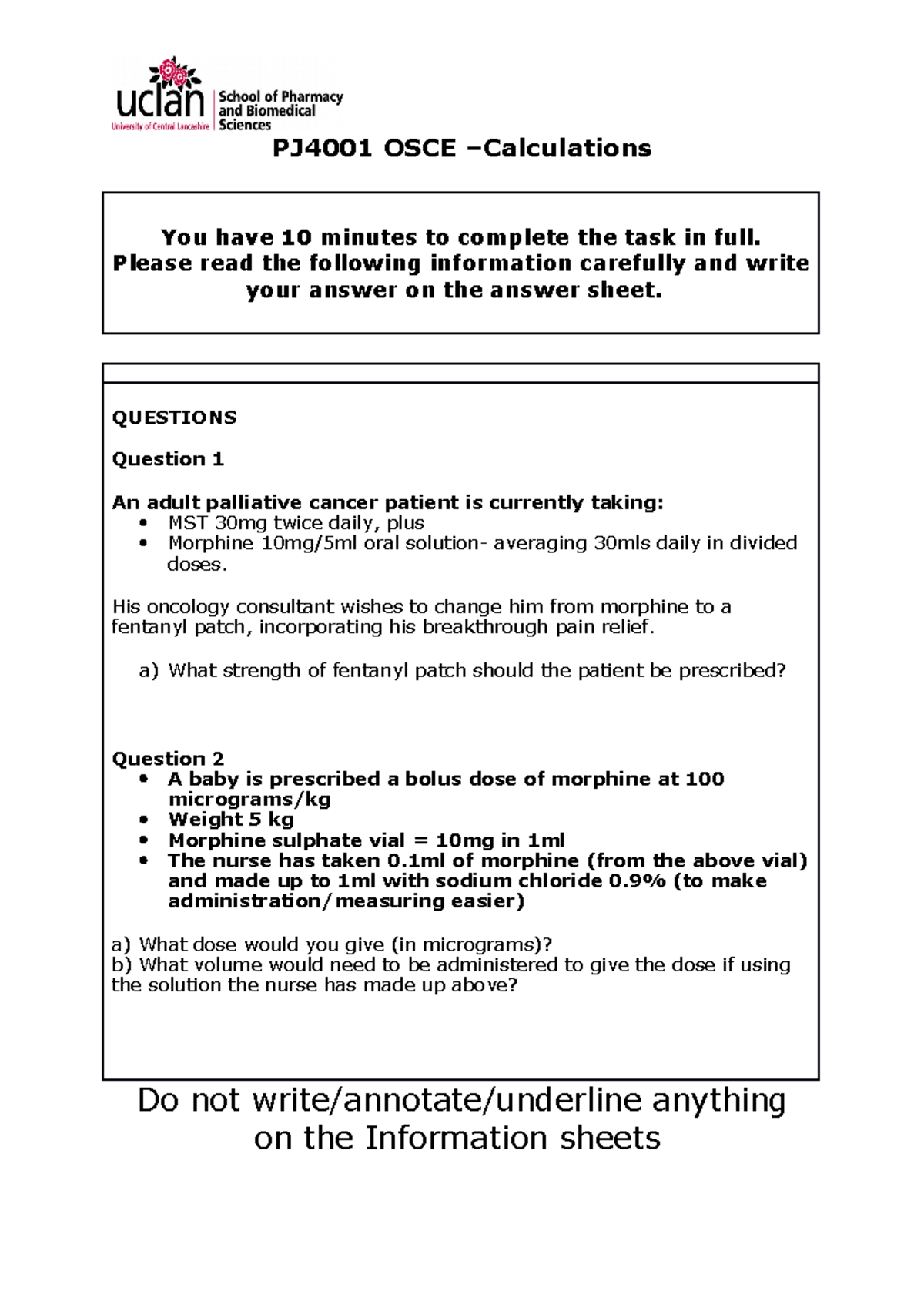 Sample/practice exam February 2018, questions and answers - PJ4001 OSCE ...