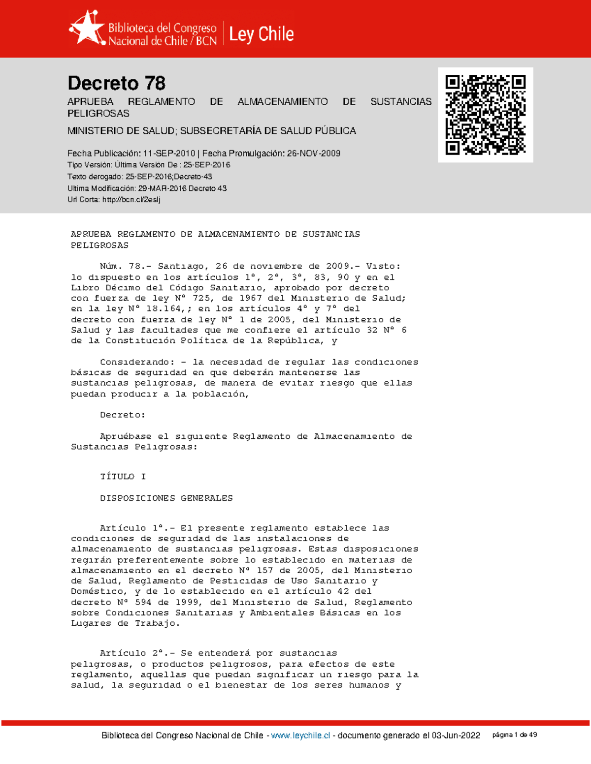 DS78 Almacenamiento de sustancias peligrosas - Decreto 78 APRUEBA ...