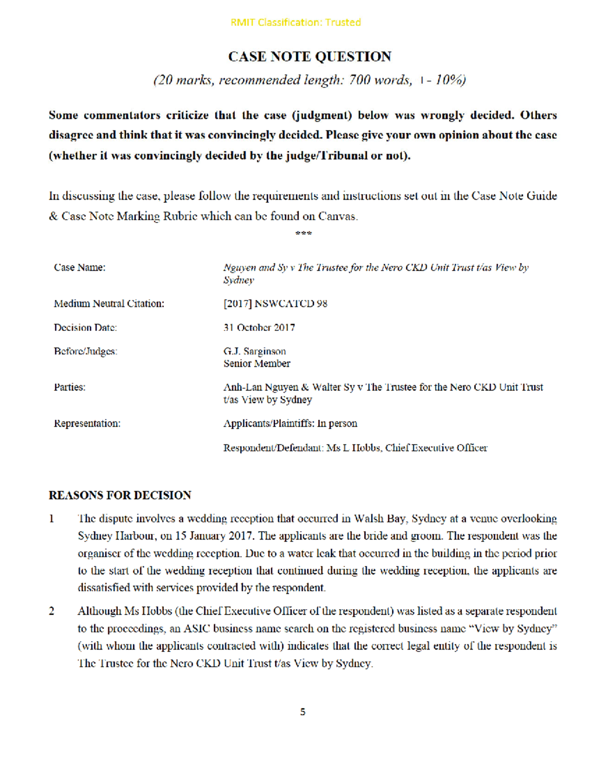 Lá Assignment - Law Question - Case Study - Economics law - Studocu