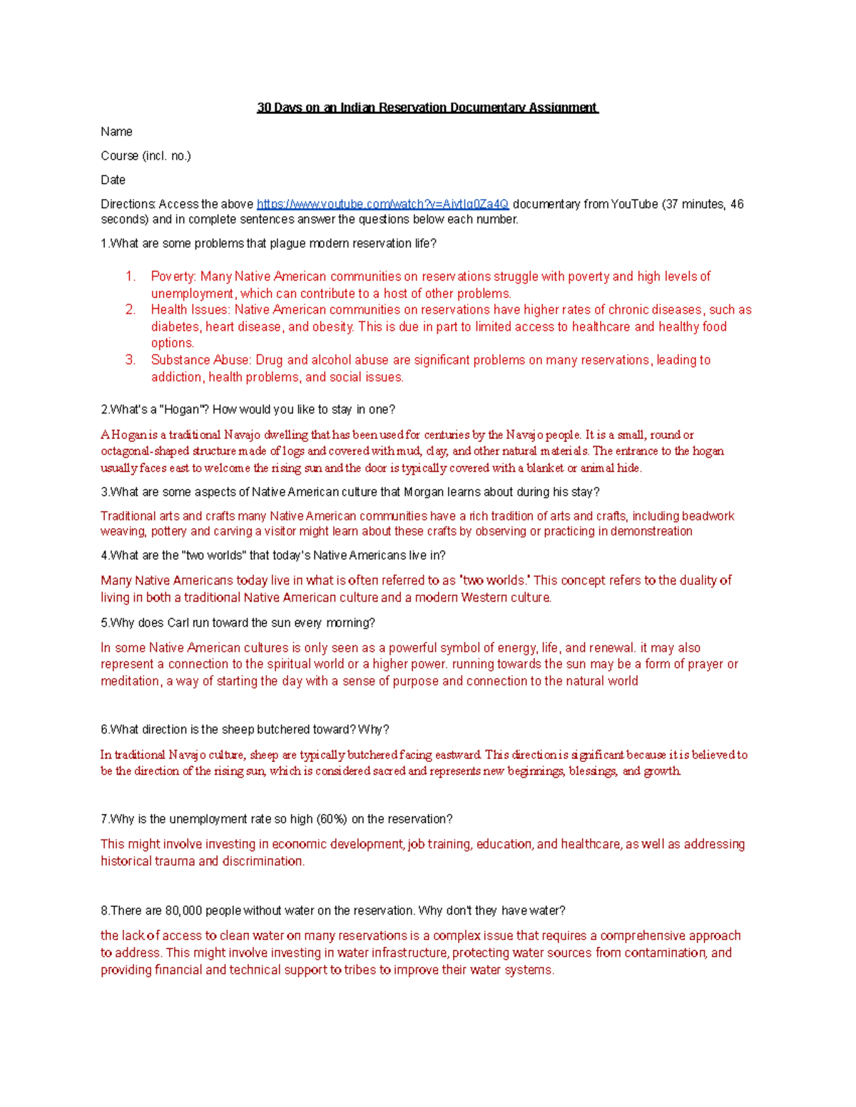 30 Days on an Indian Reservation Documentary Assignment - 30 Days on an ...