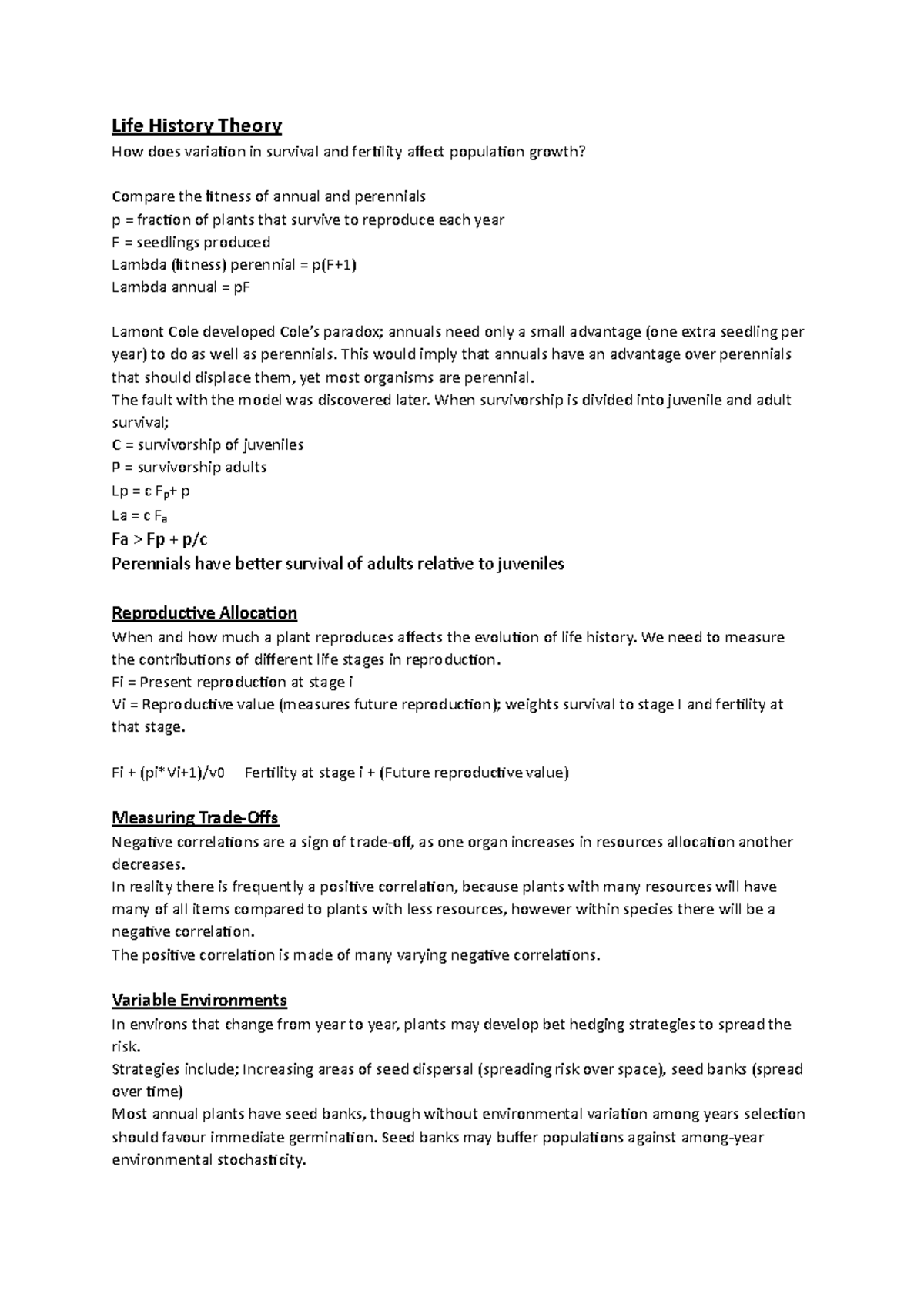 07 - Life History Theory - Life History Theory How does variation in ...