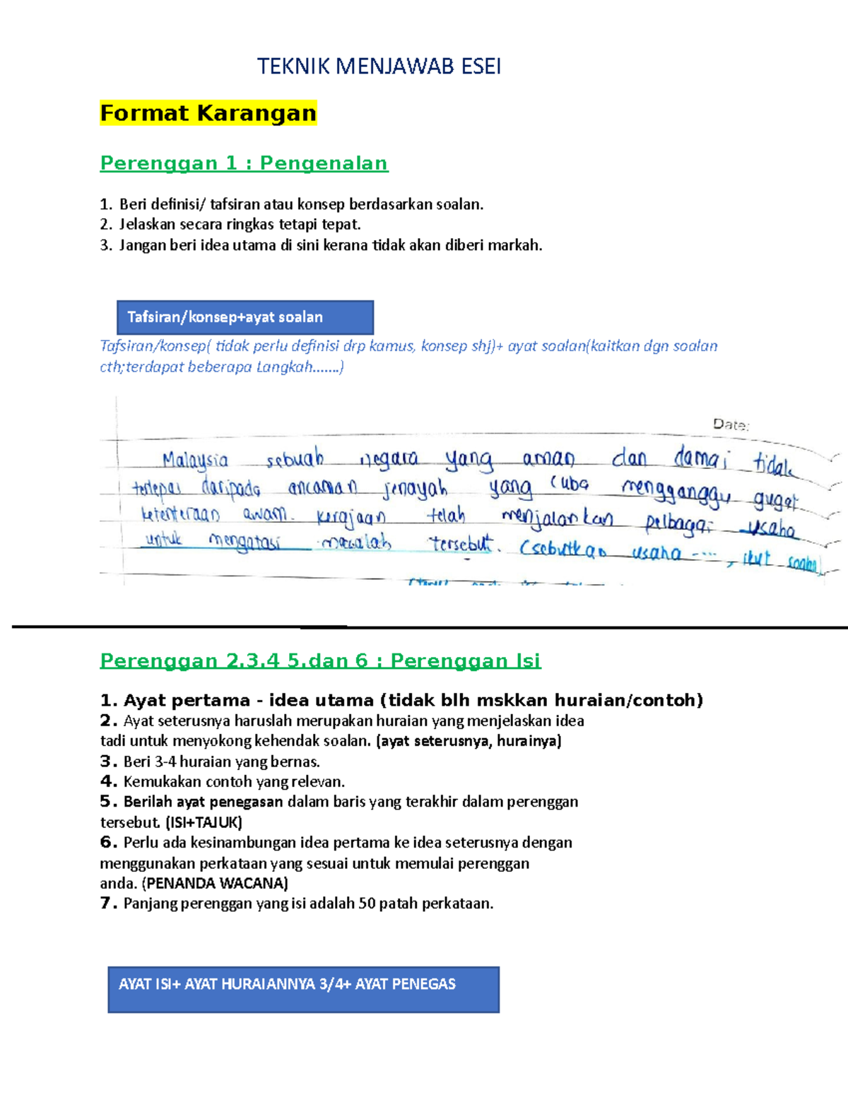 Teknik Menjawab ESEI PA - Format Karangan Perenggan 1 : Pengenalan Beri ...