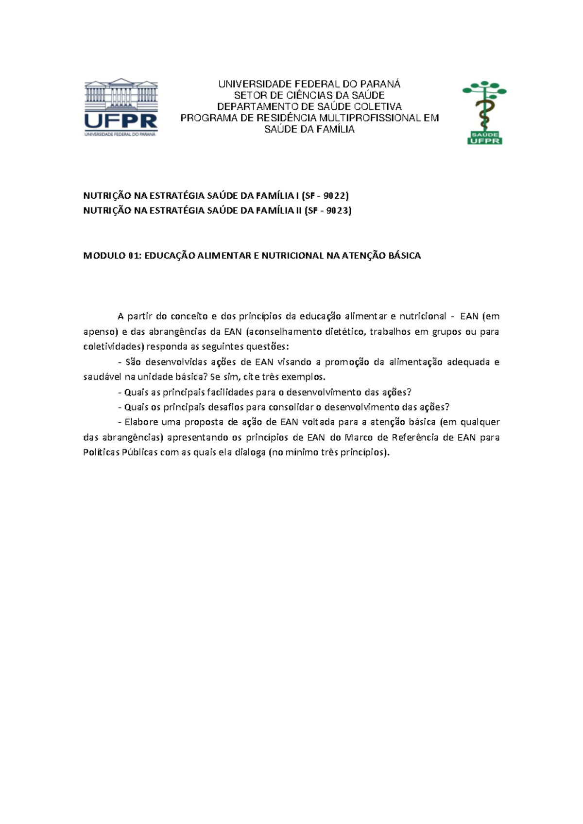 EAN na atenção básica - aaa - UNIVERSIDADE FEDERAL DO PARANÁ SETOR DE ...