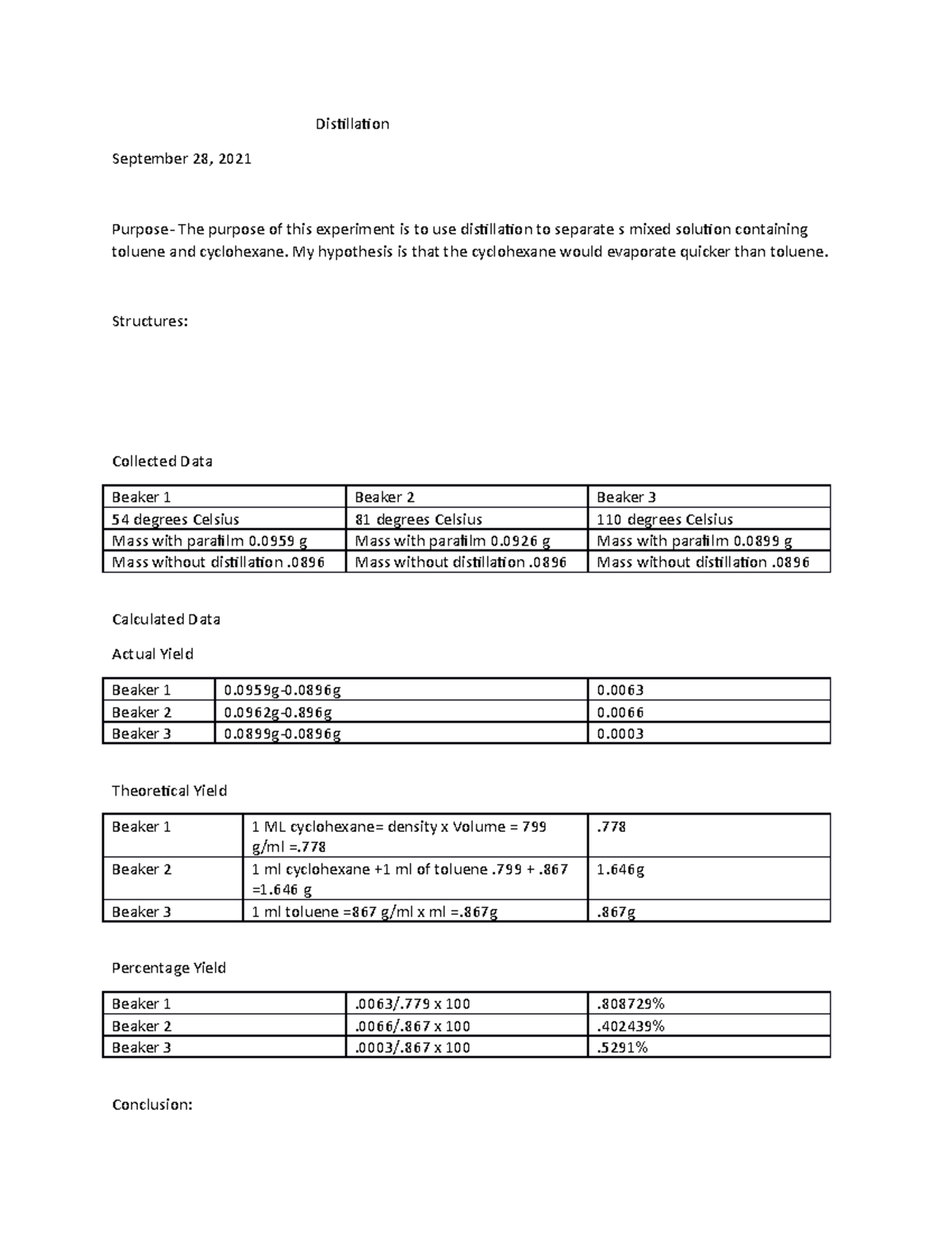 Distillation lab report - CHM2210L - Studocu
