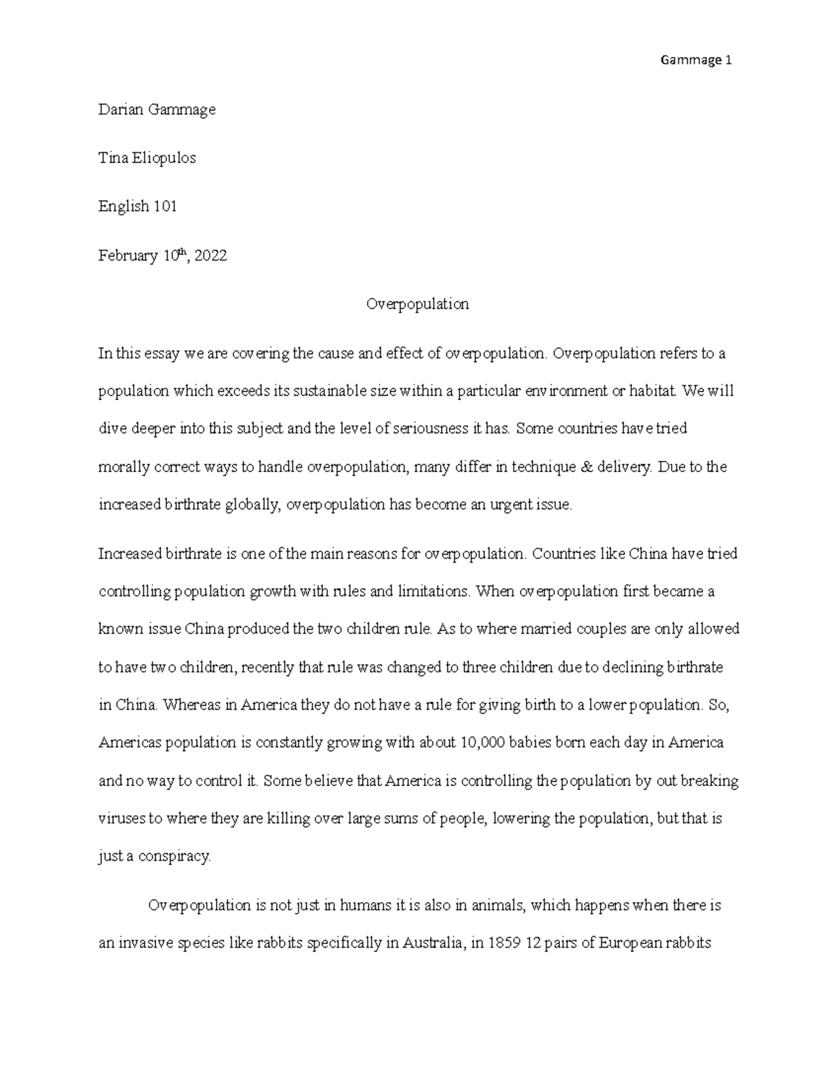 Essay 2 for english 101 - Gammage 1 Darian Gammage Tina Eliopulos ...