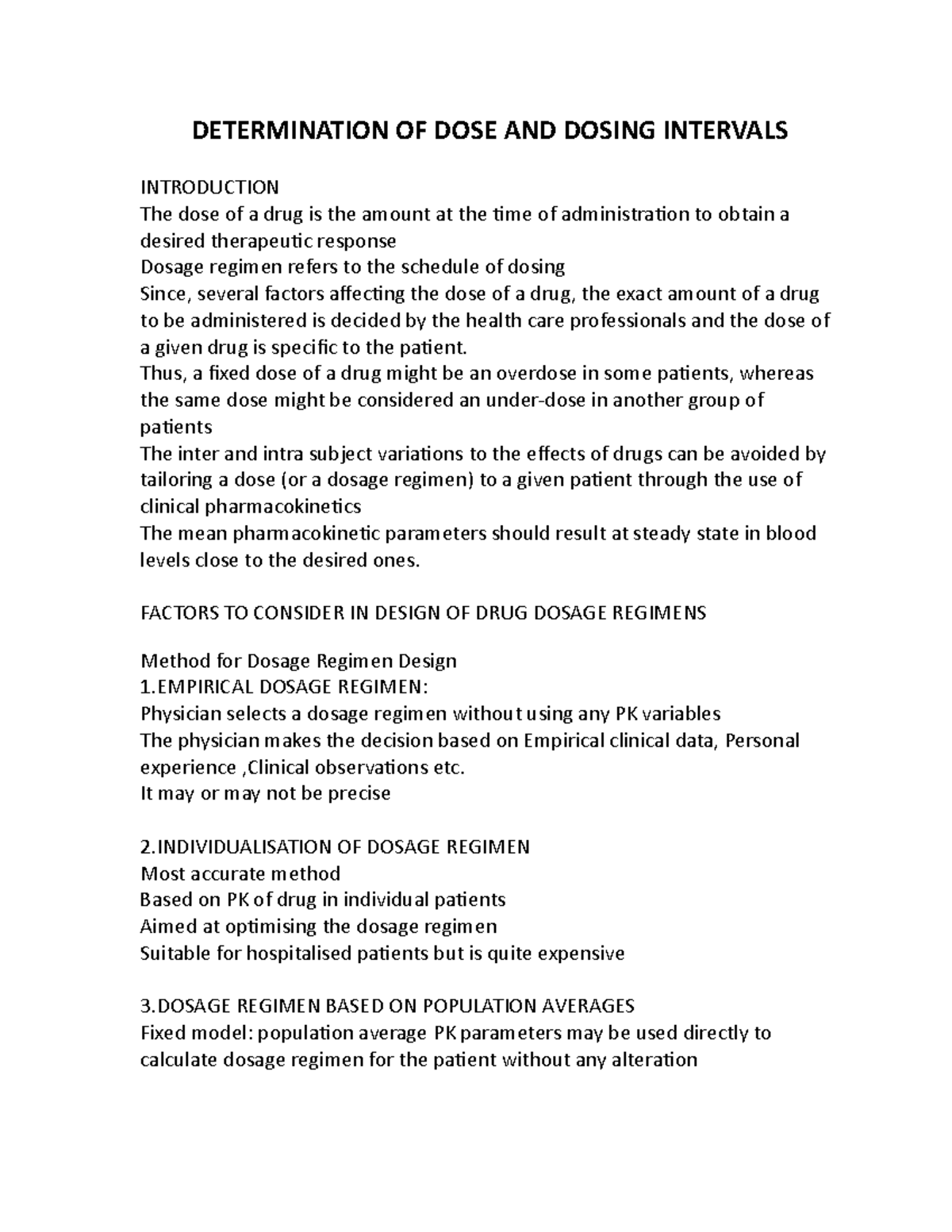 Determination OF DOSE AND Dosing Intervals - DETERMINATION OF DOSE AND ...