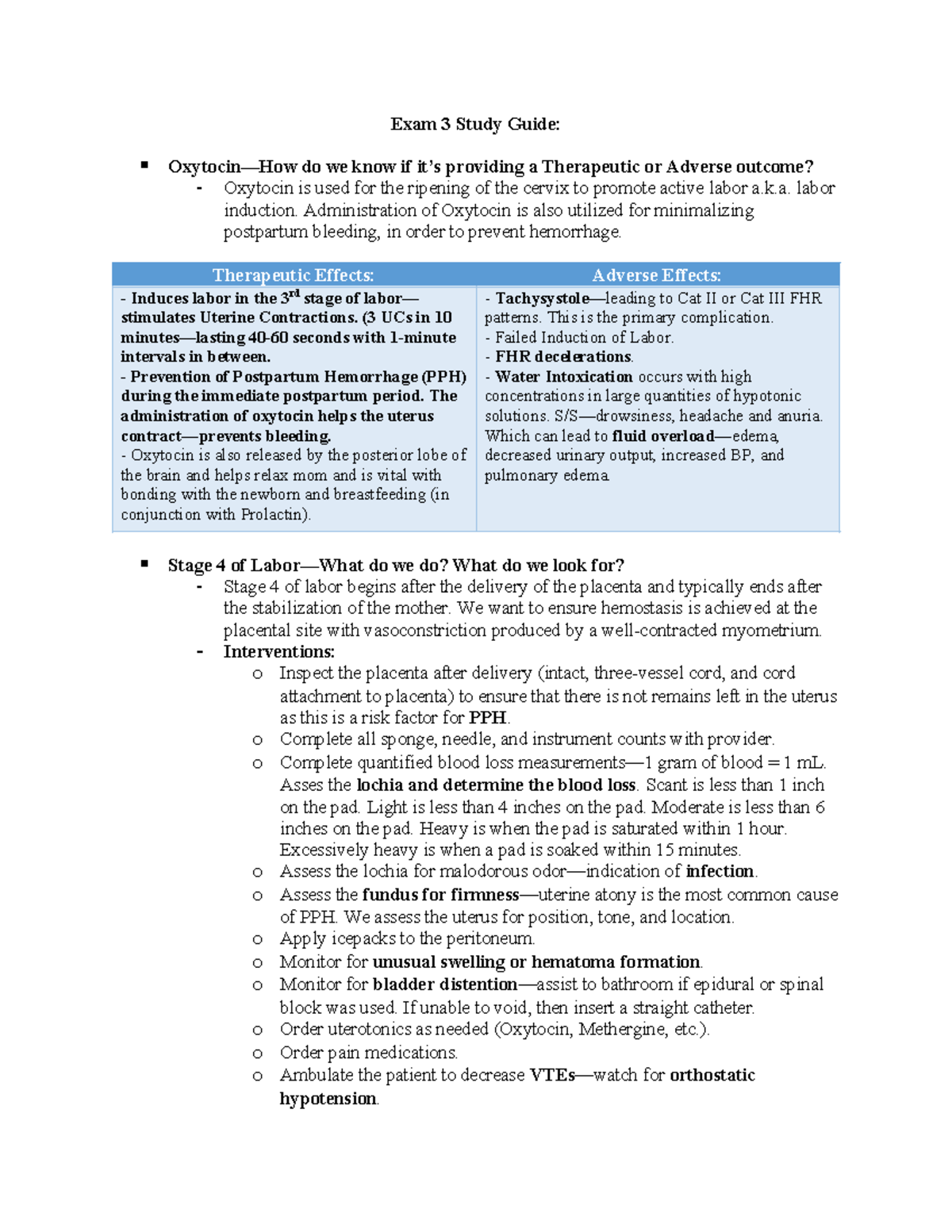 Exam-3-Study-Guide-OB - Exam 3 Study Guide: Oxytocin—How do we know if ...