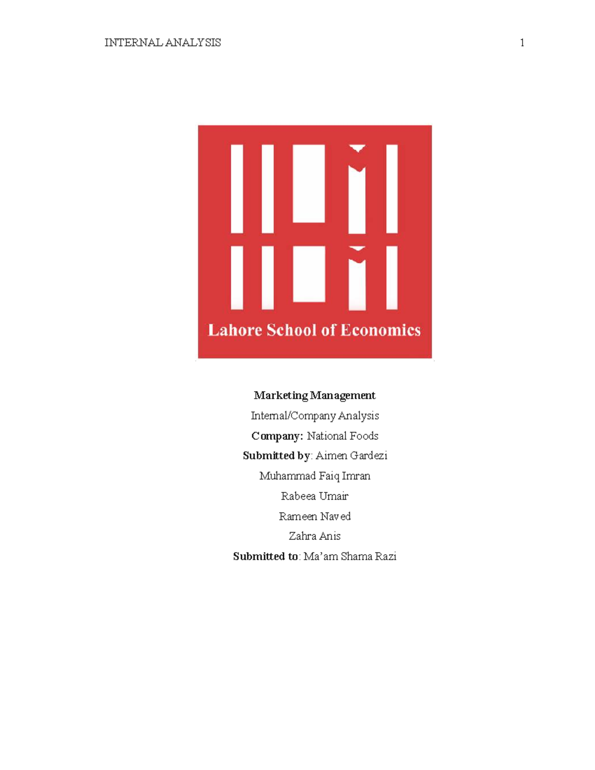 Internal analysis P2 - Marketing Management Internal/Company Analysis ...