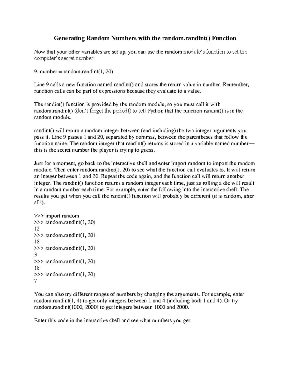 Amateur Game Design with Python - Generating Random Numbers - CSI4103 ...