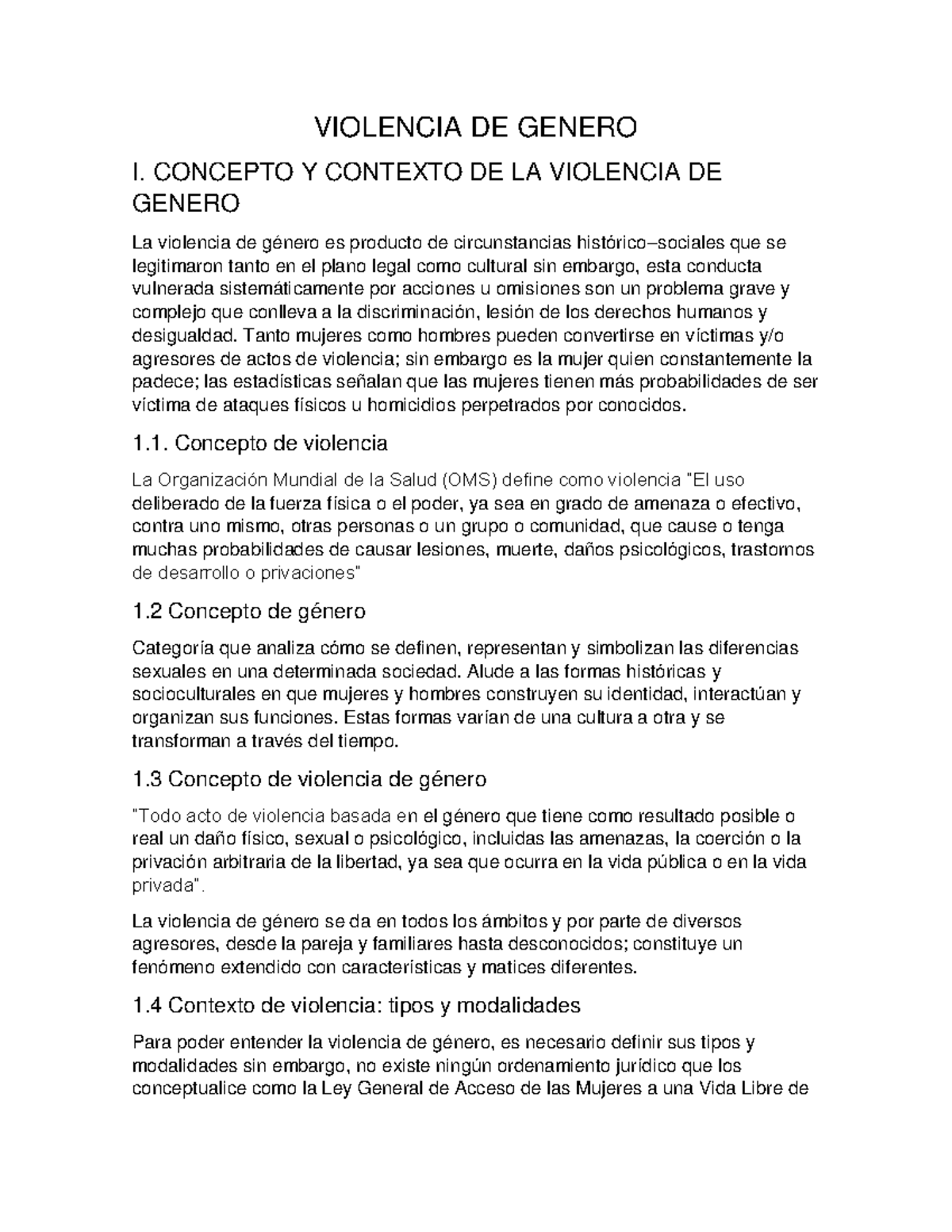 1.3 Concepto Y Contexto DE LA Violencia DE Genero - VIOLENCIA DE GENERO ...