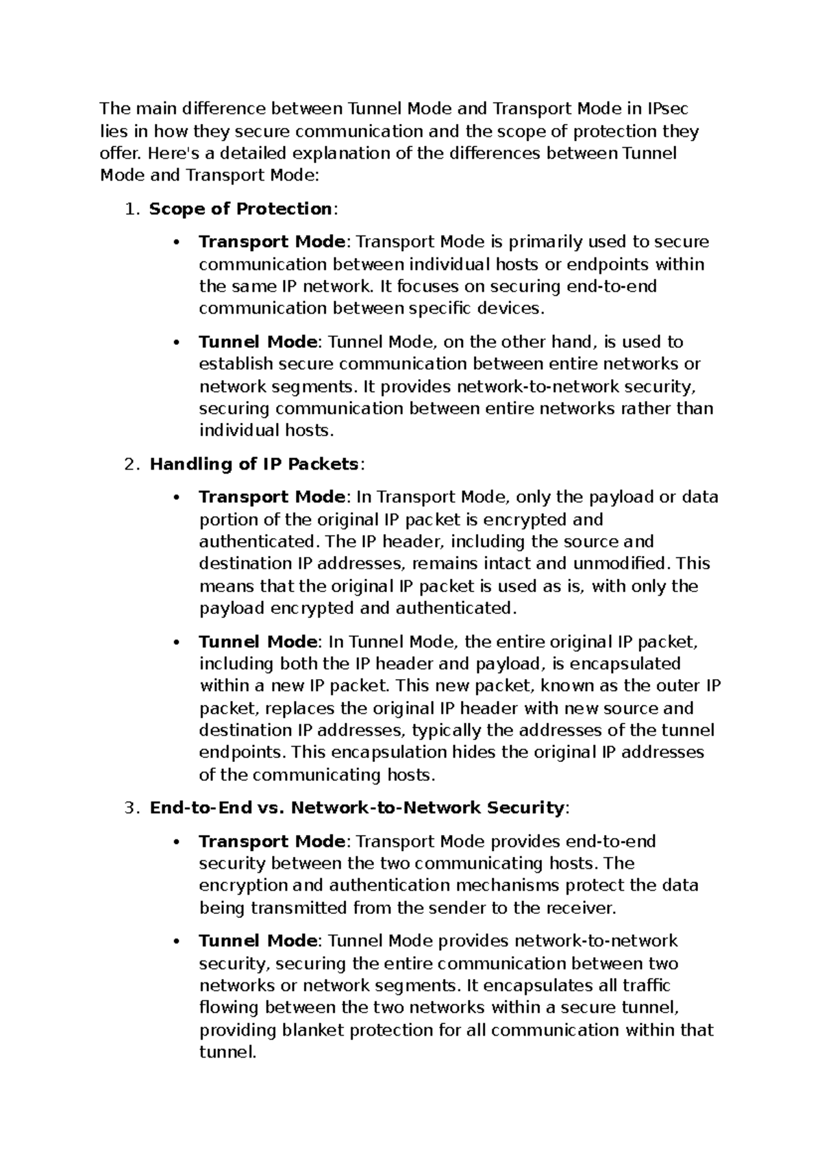 Tunnel mode and transport mode - The main difference between Tunnel ...