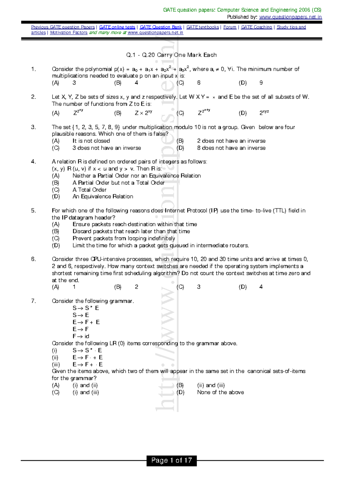 GATE 2006 - Computer Science Assignment - Published by: questionpapers ...