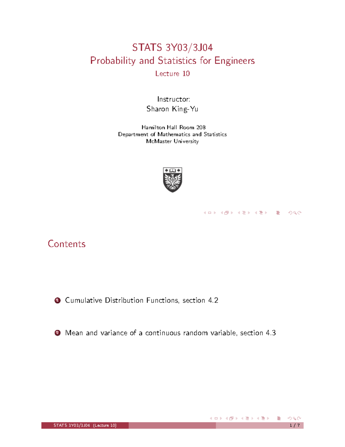 Lecture 10 Notes Stats 3y03 3j Probability And Statistics For