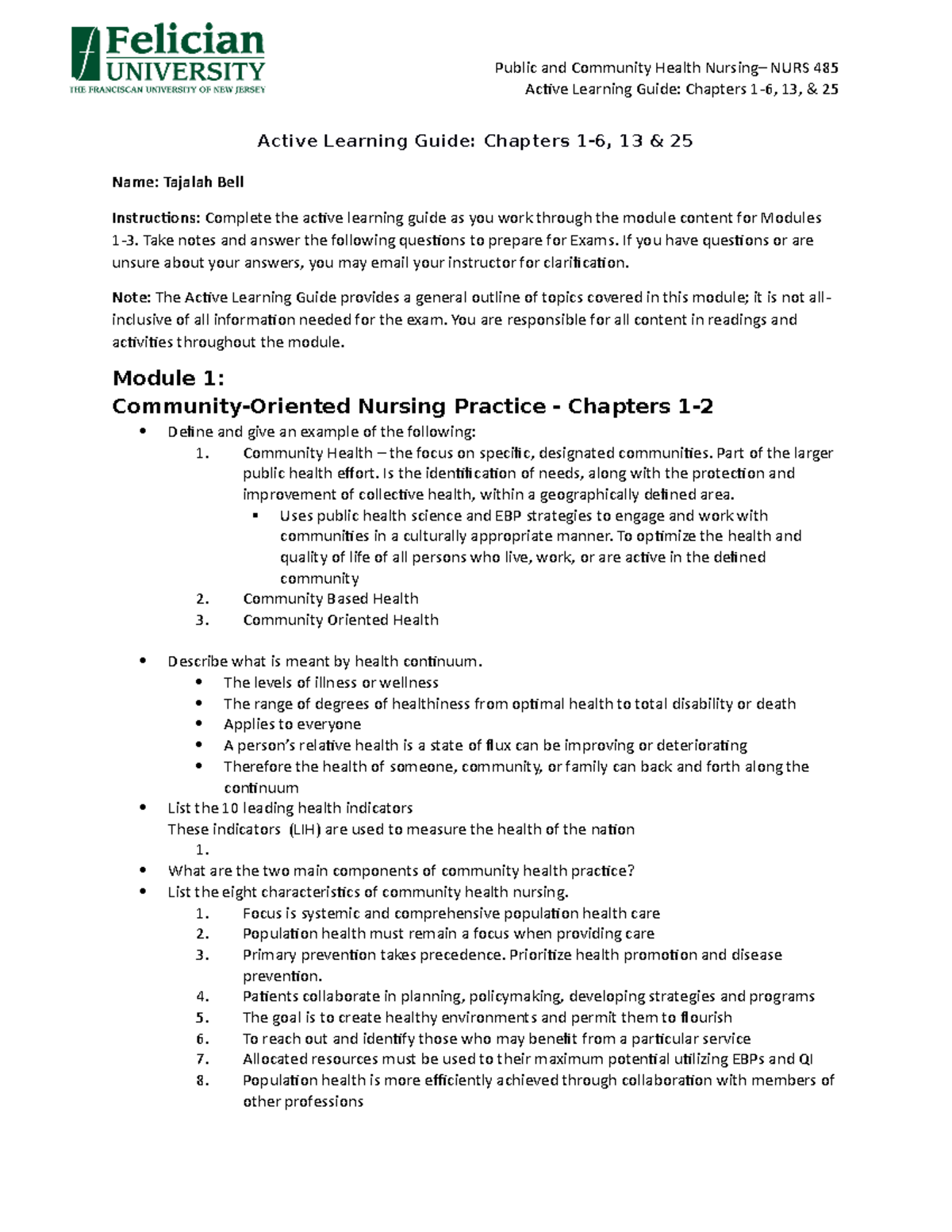 485 Public and Community Health Nursing - Active learning guide one ...