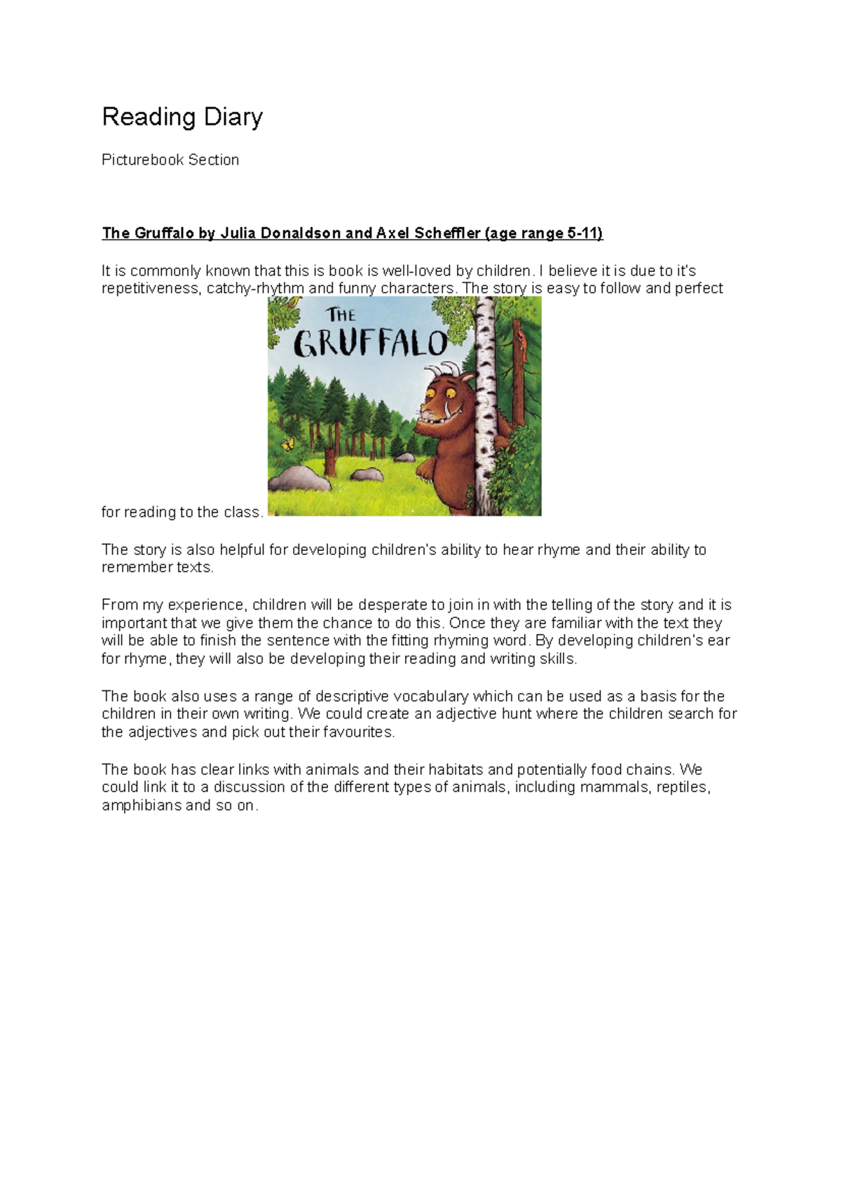 Reading diary on using children's books in the classroom - Reading ...