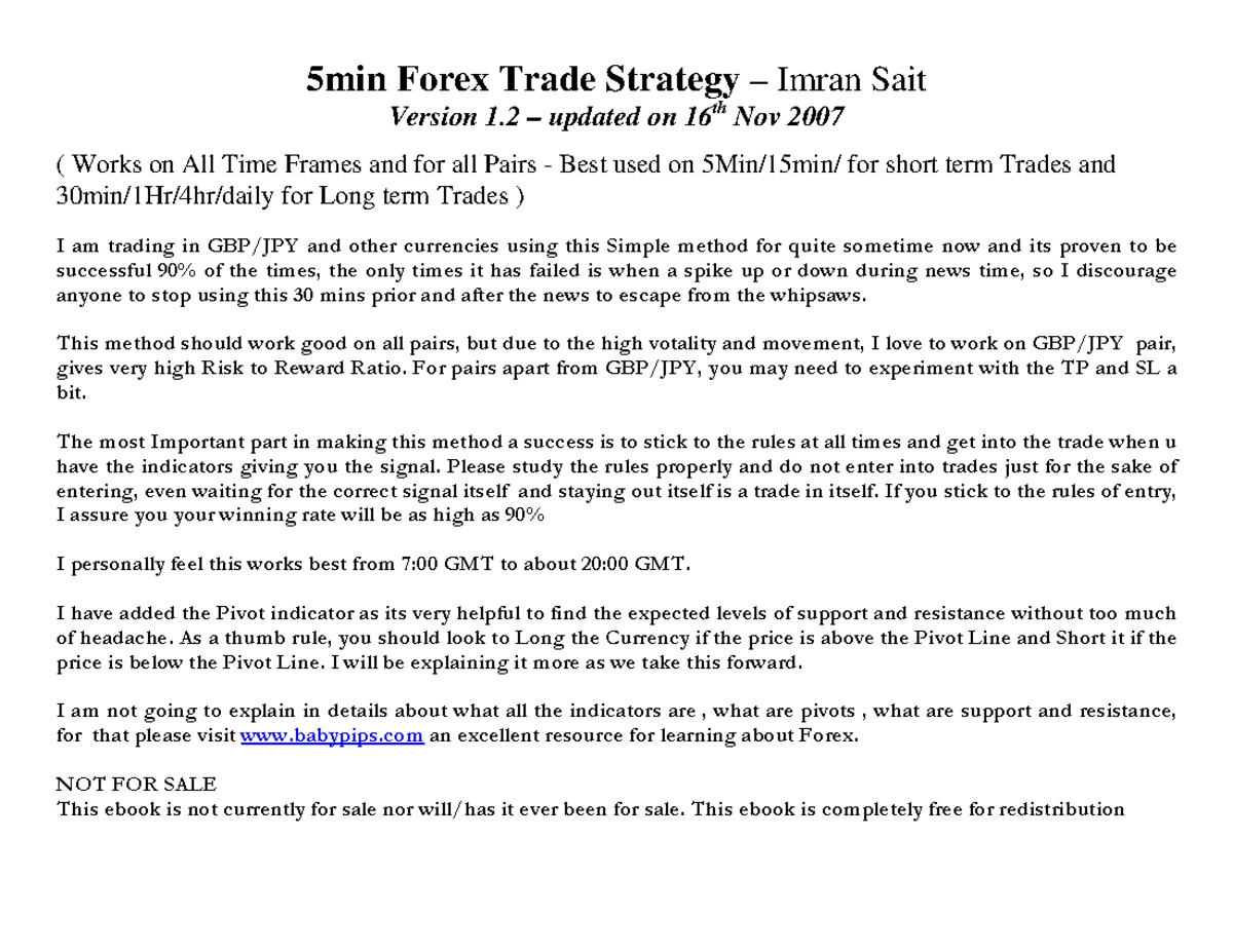 5min Forex Trade Strategy Imran Sait Version 1.2 updated on 16 th Nov ...