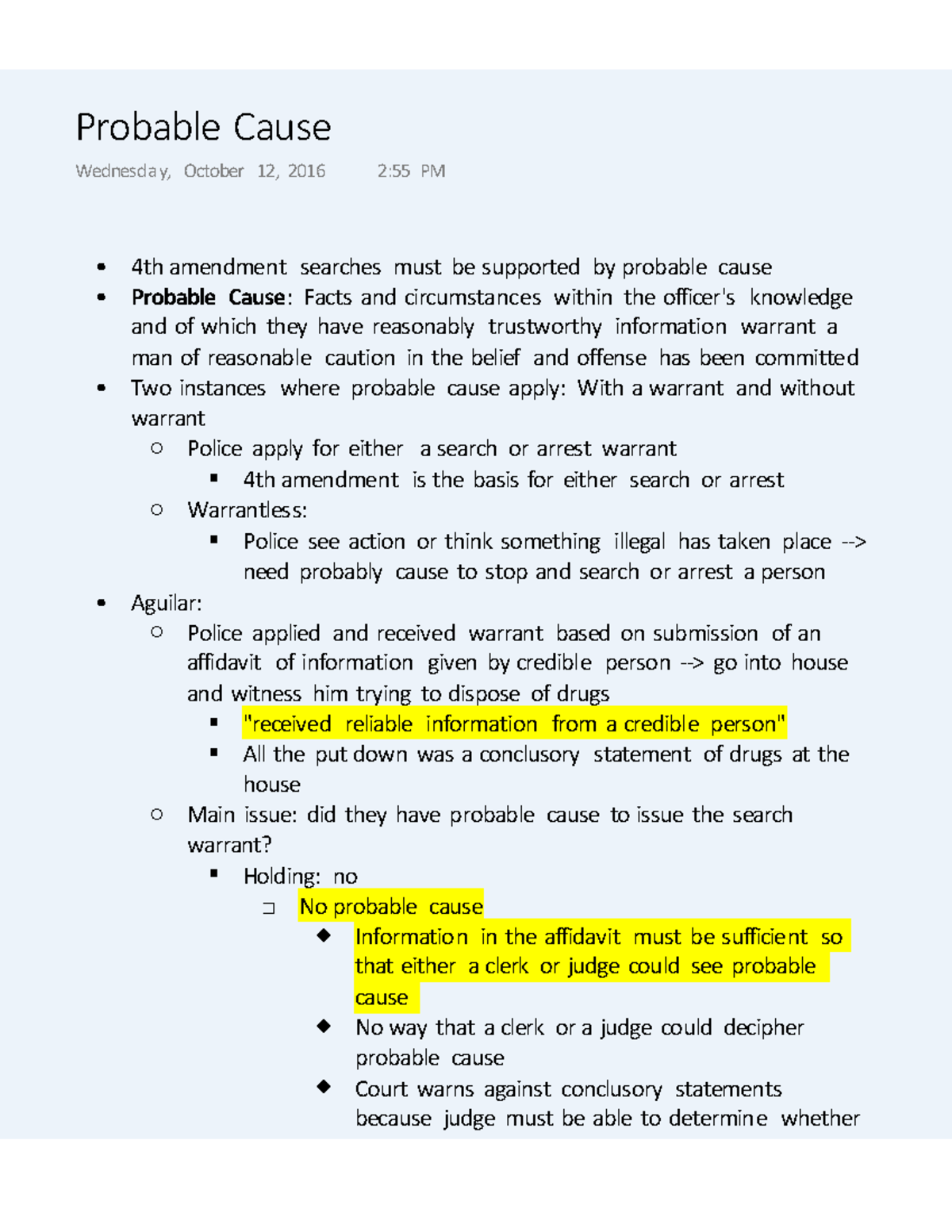 Probable Cause - Lecture note 11 - 4th amendment searches must be ...