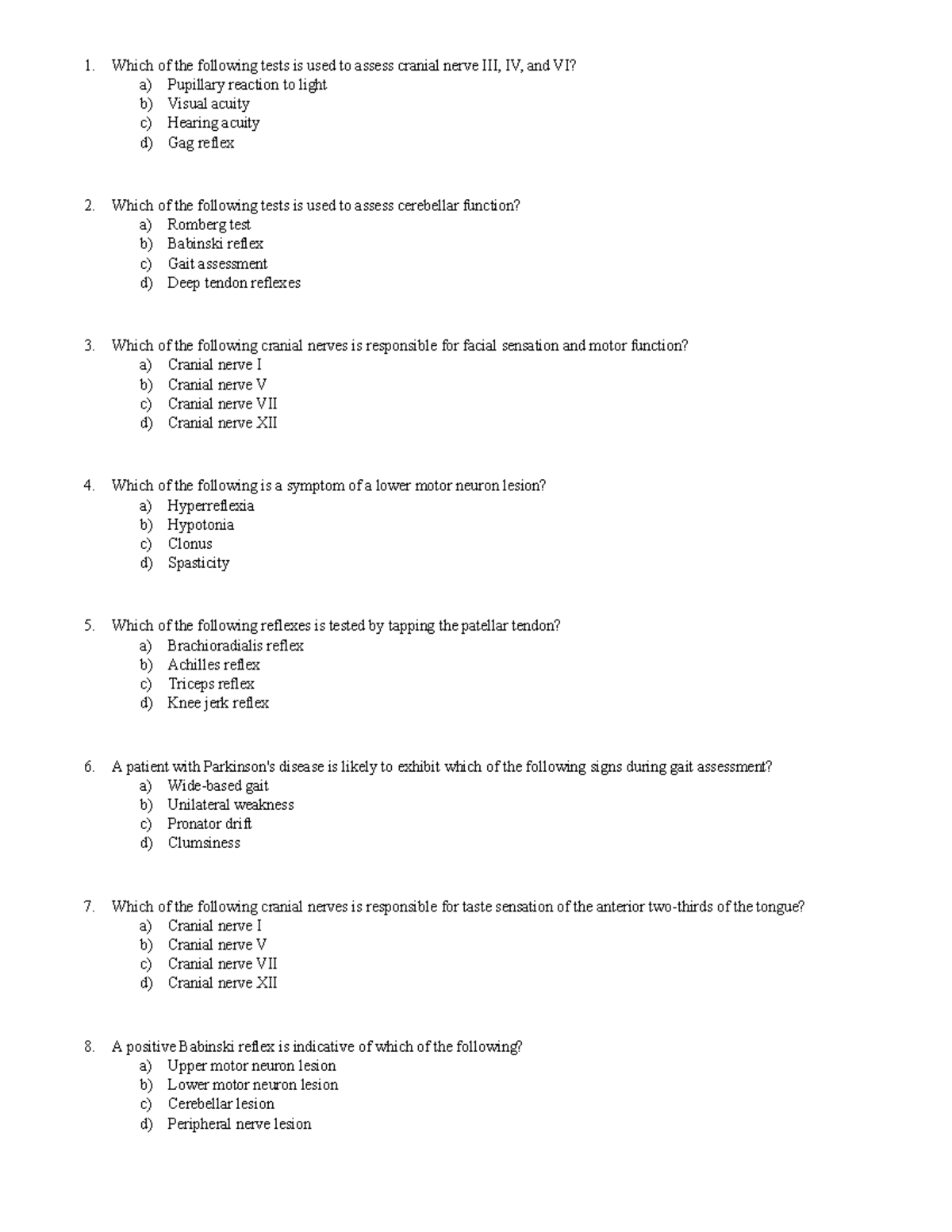 Neurological Assessment: Cranial Nerves Reflexes and Coordination - Studocu