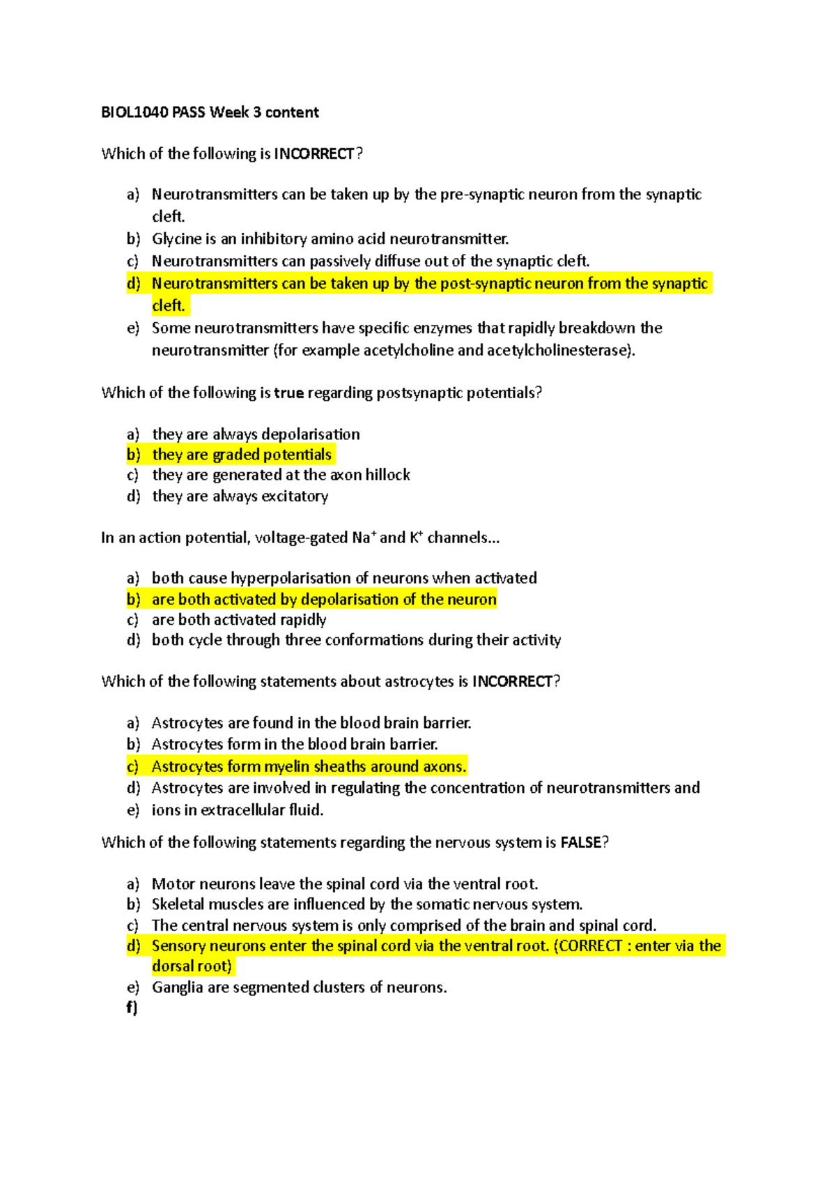 PASS CLASS QUESTIONS WK3 - BIOL1040 PASS Week 3 content Which of the ...