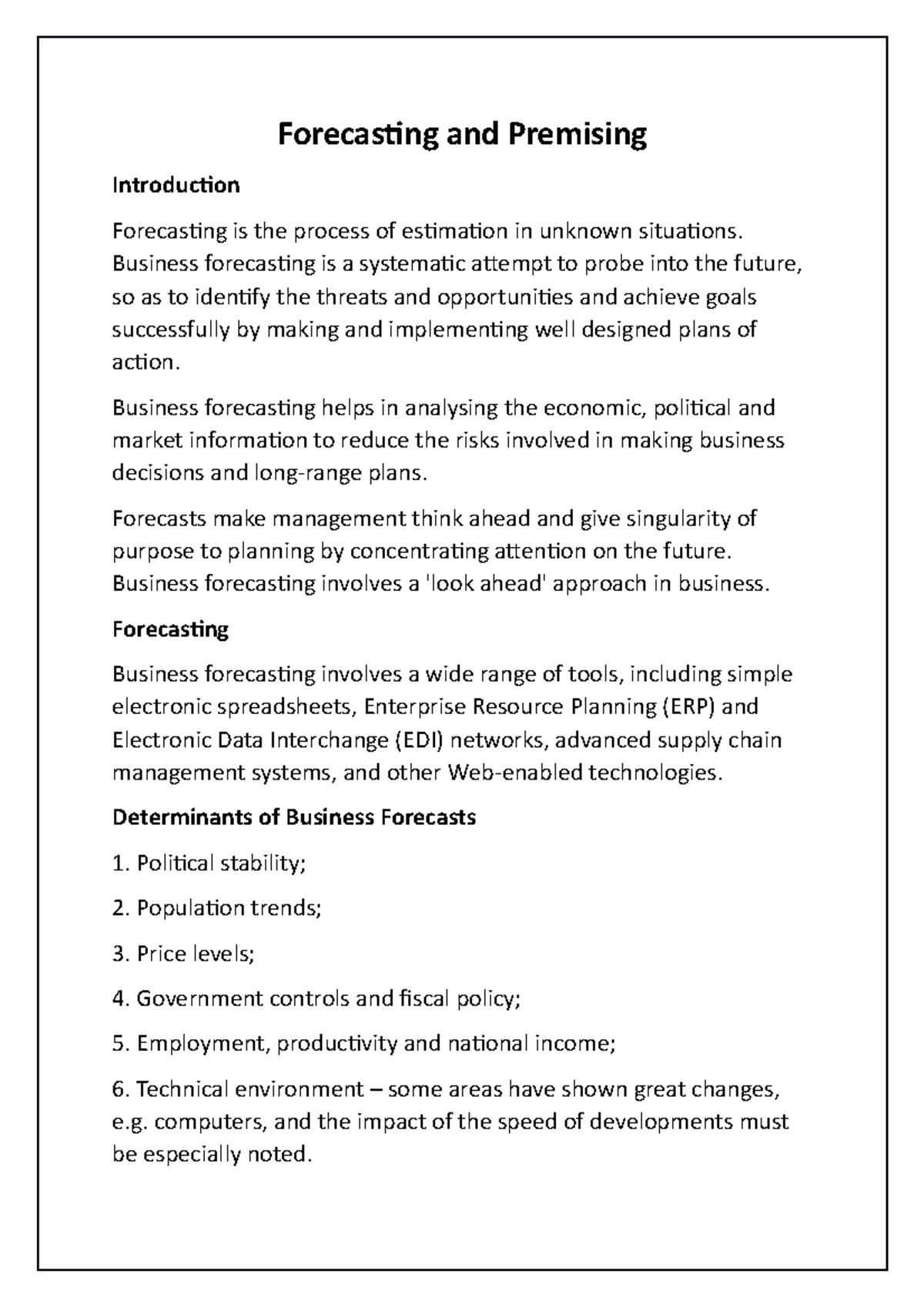 Forecasting and Premising - Forecasting and Premising Introduction ...