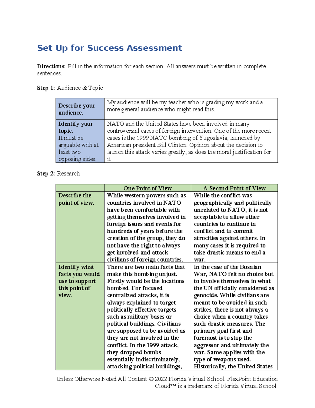 Set up for success assess rubric - Set Up for Success Assessment ...