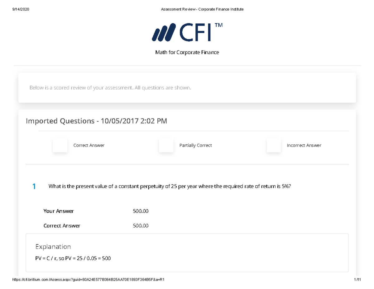 Assessment Review Answers Math for Corporate Finance - Math for ...